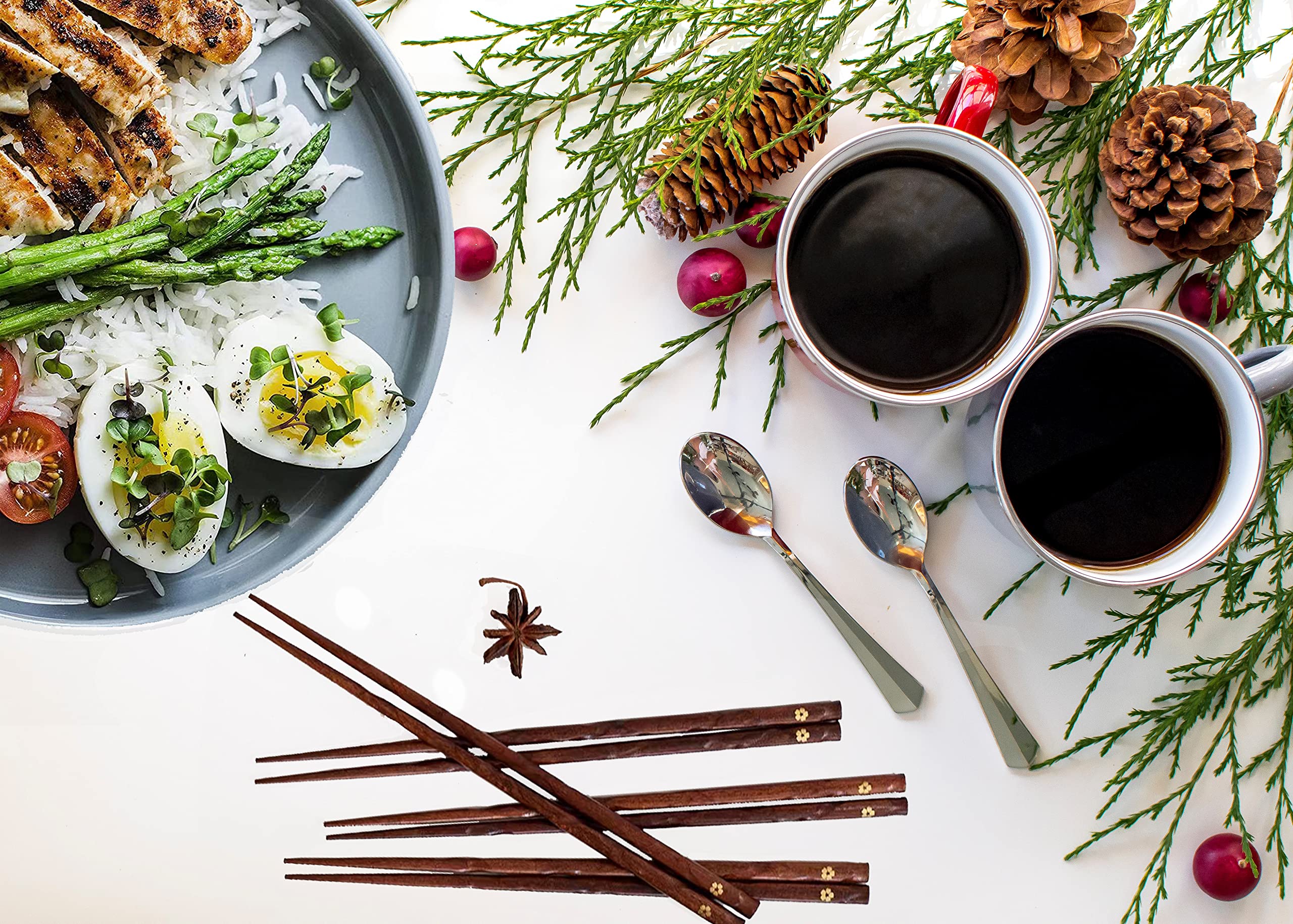 Sang Seiyoga 10 Pairs Solid Wood Chopsticks Reusable Dishwasher Safe,Cute cherry blossoms Engraved Non-slip Japanese Chopstick,9 Inch/23cm Gift Set