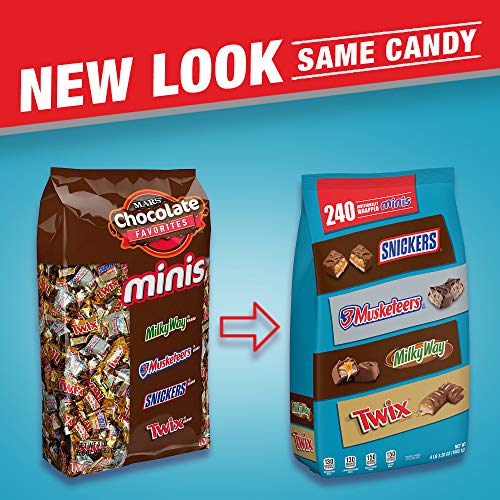 SNICKERS, TWIX, 3 MUSKETEERS & MILKY WAY Minis Size Chocolate Candy Variety Mix, 67.2-Ounce 240 Pieces (Packaging May Vary)