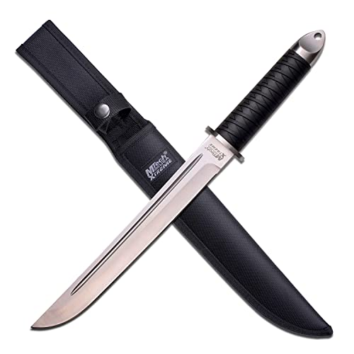 MTech Xtreme β Fixed Blade Knife - Satin Stainless Steel Blade w/Blood Groove, Injection Molded Rubber Handle w/Ribbon Pattern, Nylon Sheath - Hunting, Camping, Survival, EDC, Tactical, β MT-8130