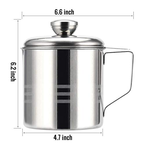 Stainless Steel Bacon Grease Container with Mesh Strainer Screen,1.2L/5 Cups Cooking Oil Keeper Storage Can for Kitchen