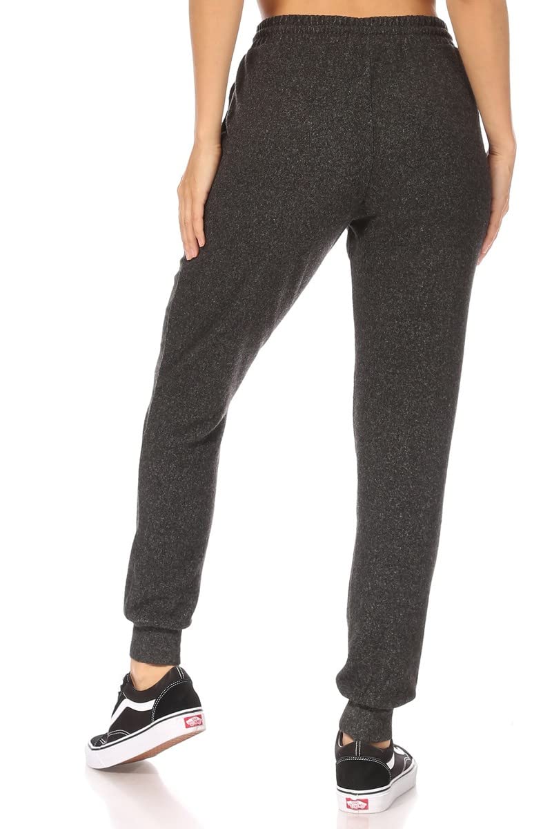 ShoSho Womens Ultra Soft High Rise Ribbed Fleece Lined Fitted Joggers Pants Lounge Sweatpants with Pockets Solid Charcoal Medium
