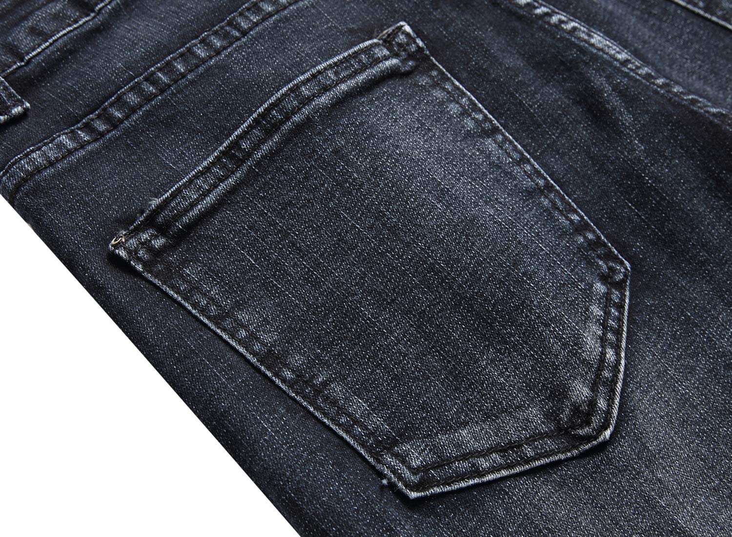 QIMYUM Men's Distressed Slim Fit Biker Jeans Stretched Moto Denim Pants (40, Black)