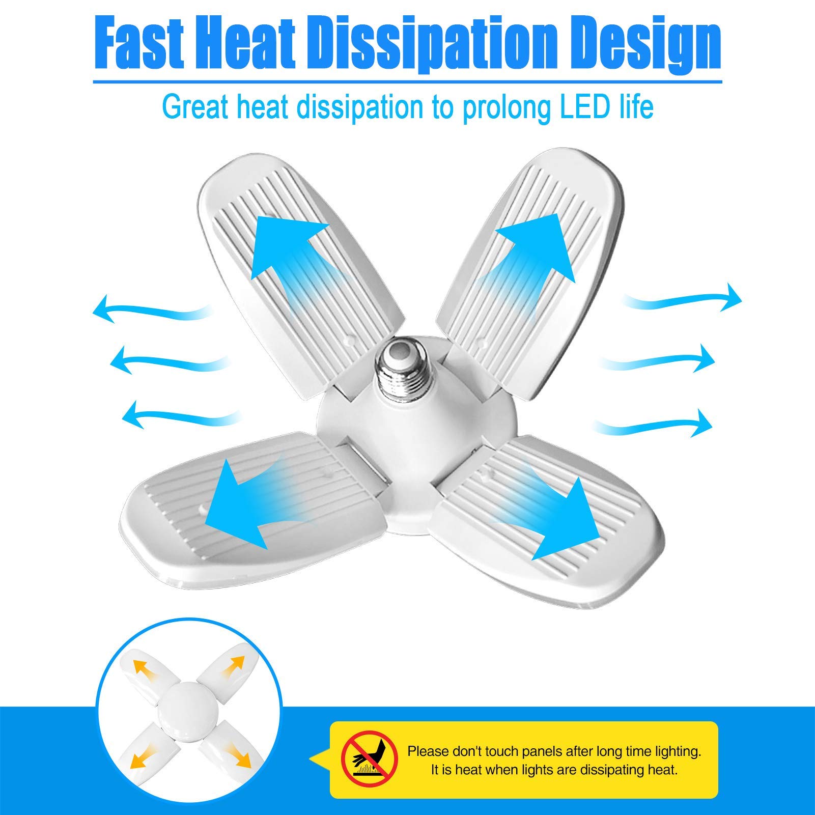 N-A LED Garage Light 60W Deformable Garage LED Lights 6000LM 6000K Daylight White Adjustable Garage Ceiling Lights E26/E27 Warehouse Lights for Warehouse Workshop Basement