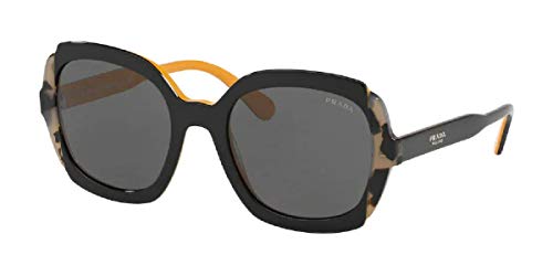 Prada PR16US HERITAGE Square CCO1A1 54M Top Black Yellow/Grey Havana/Grey Sunglasses For Women + BUNDLE with Designer iWear Eyewear Kit