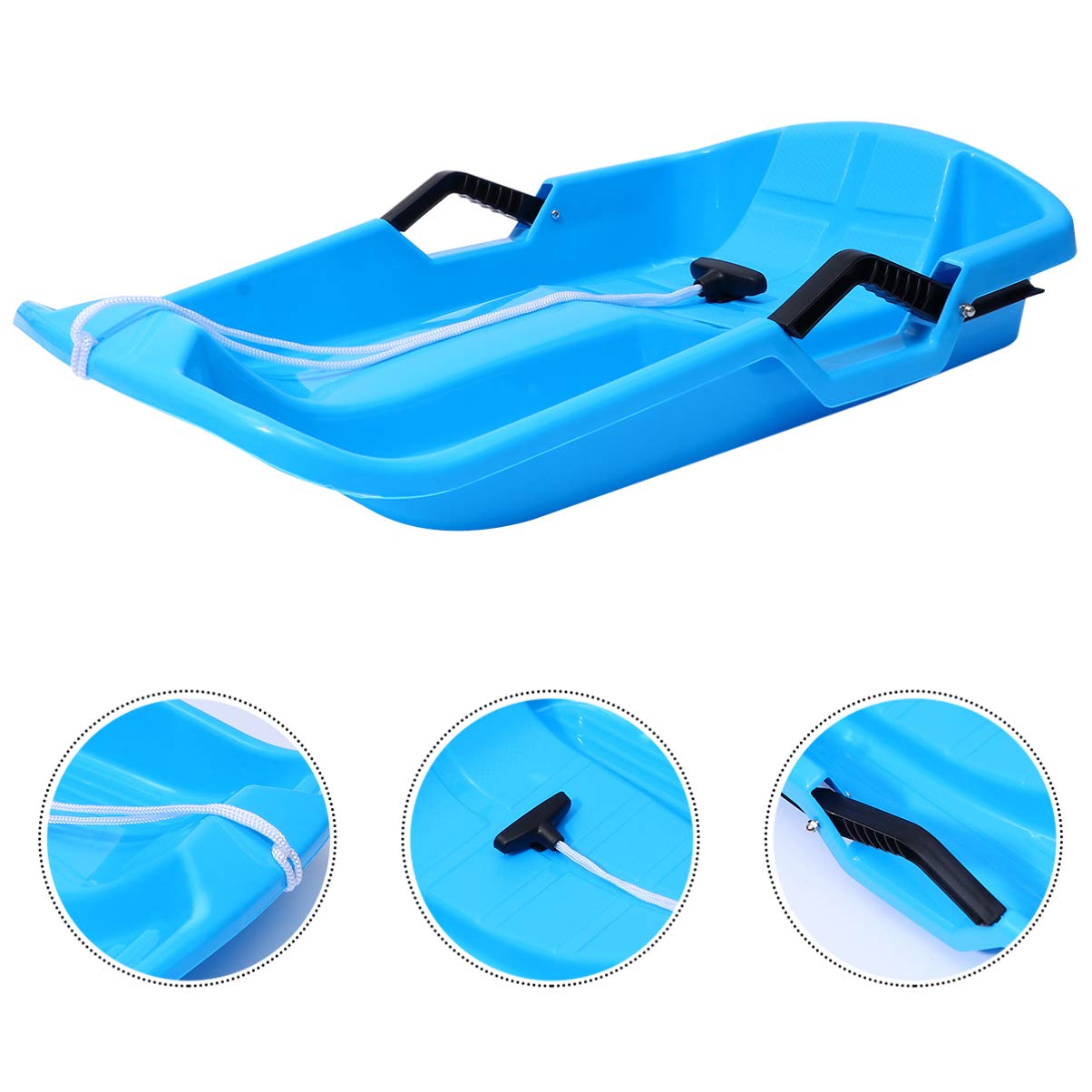 Snow Sled Downhill Toboggan Plastic Winter Snow Saucer Snow Slider Disc Board with Handle for Adults