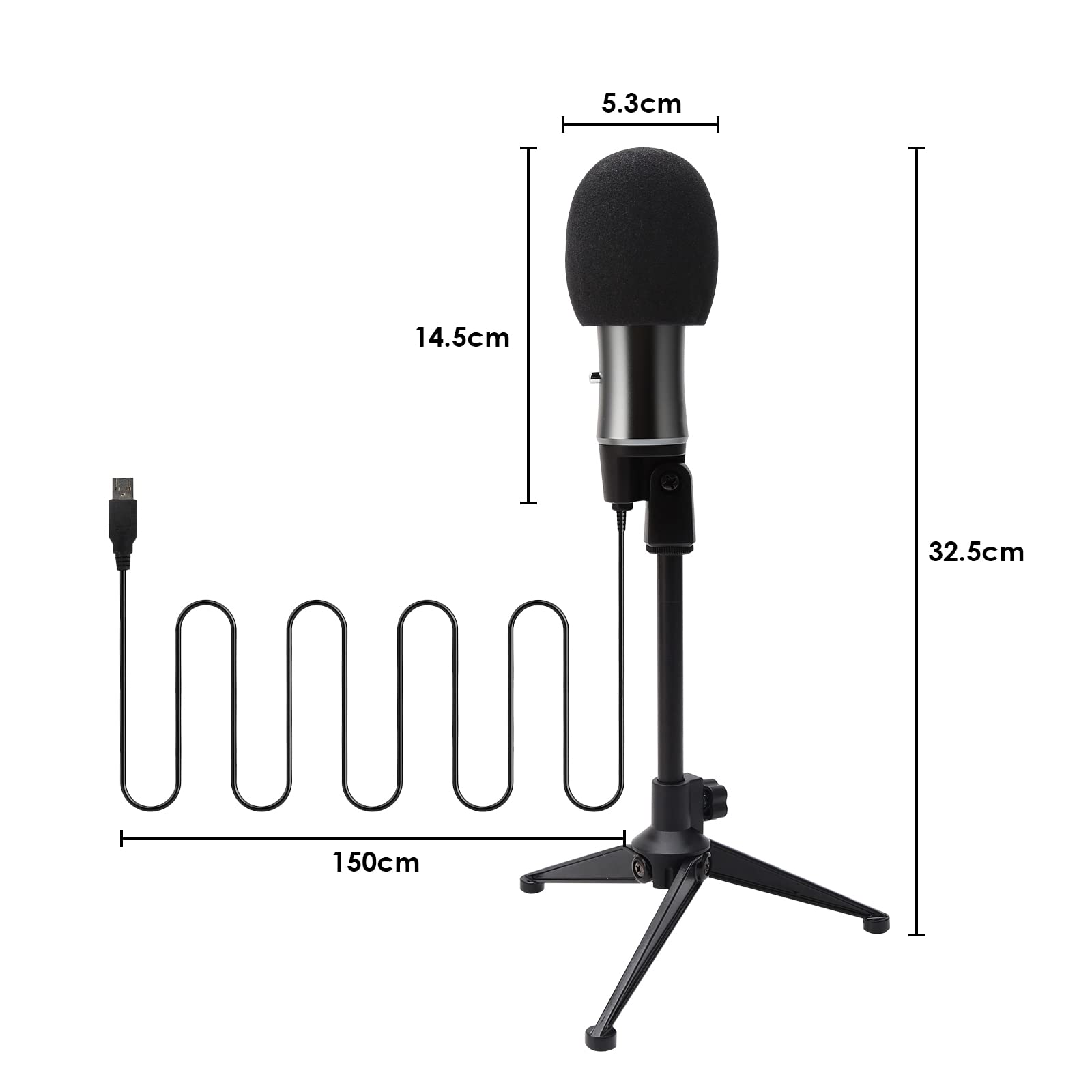 SOONHUA USB Microphone for Laptop, PC, TikTok, YouTube, Skype - Omnidirectional Condenser Mic with Tripod Stand, 90 Adjustable, Cardioid Pattern, Solid Metal Construction