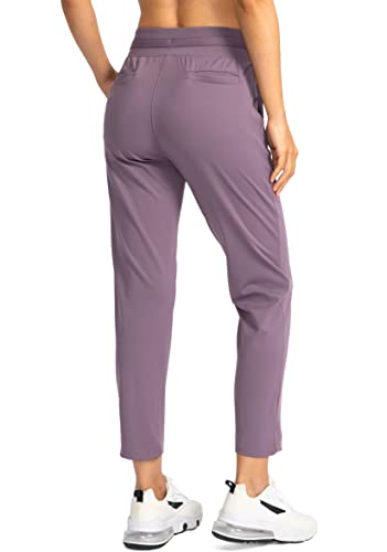Soothfeel Women's Pants with 4 Pockets 7/8 Stretch High Waisted Sweatpants Travel Athletic Work Golf Pants for Women(Dusty Purple, Medium)
