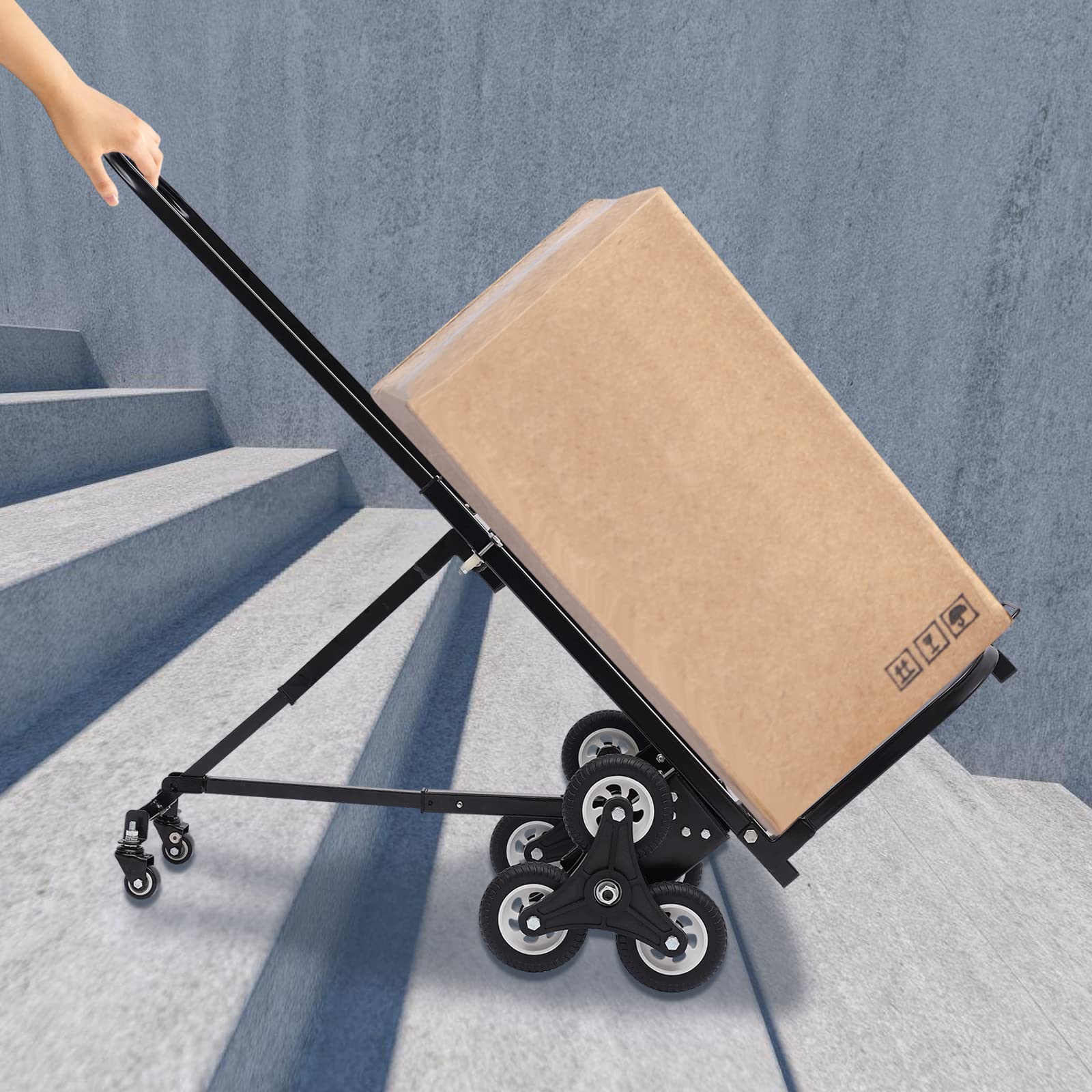 Stair Climbing Cart 460lbs Capacity, Portable Folding Trolley with 8 Wheels, Stair Climber Hand Truck with Adjustable Handle for Pulling, All Terrain Heavy Duty Dolly Cart for Warehouse (Style-D)