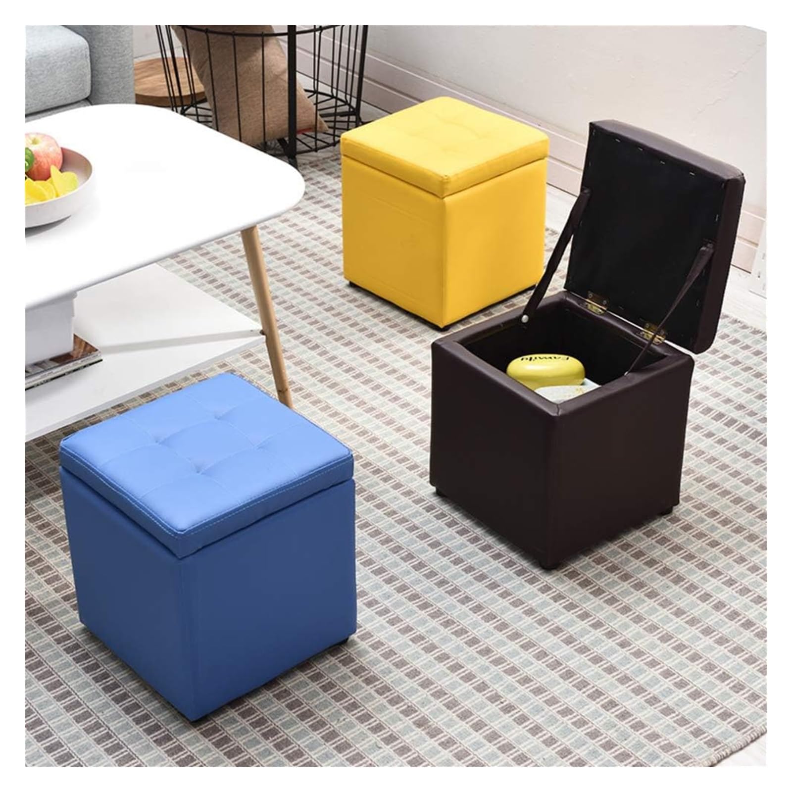 Ottoman Footrest Storage Folding Toy Box Chest with Memory Foam Seat Tufted Faux Leather Small Ottomans Bench Foot Rest Stool-g