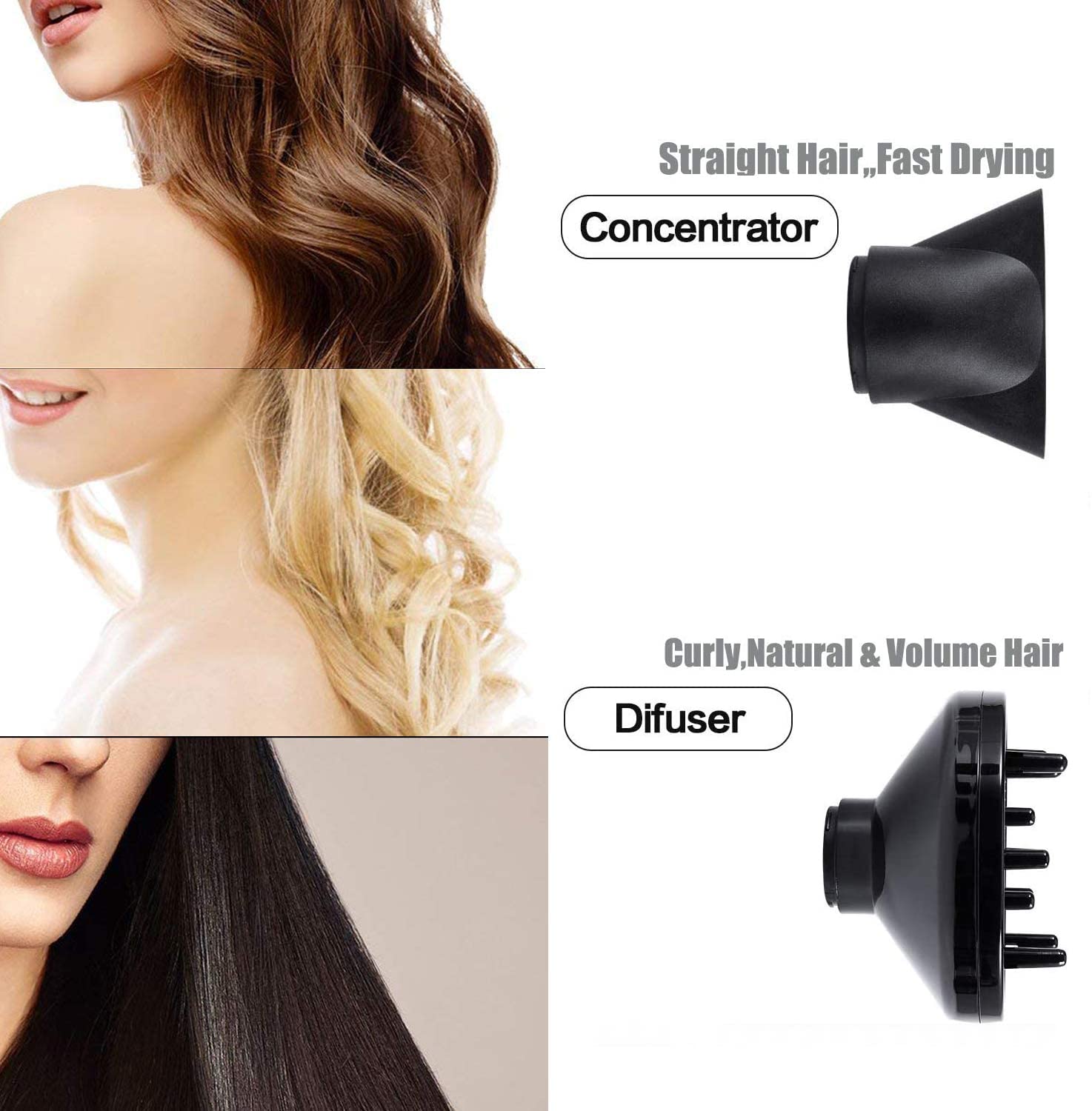 Professional Salon Grade Hair Dryer, Fast Drying 1875w Ionic Blow Dryers,Lightweight Low NoiseTourmaline Negative Ion Hairdryer with Diffuser and Concentrator Attachment