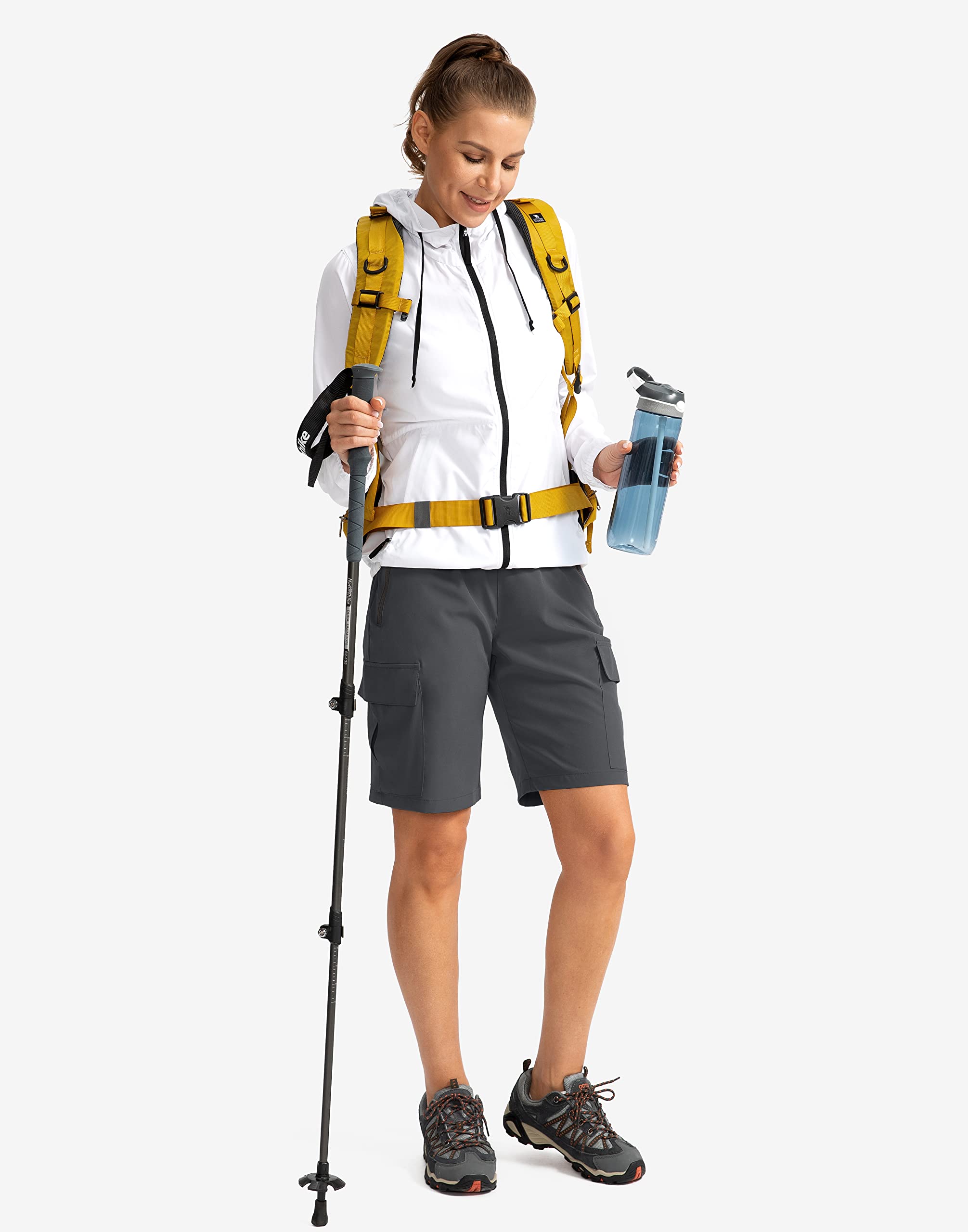 Soothfeel Women's 9" Hiking Cargo Shorts with 5 Pockets Quick Dry Summer Athletic Golf Bermuda Long Shorts for Women Casual (Deep Grey, 3XL)