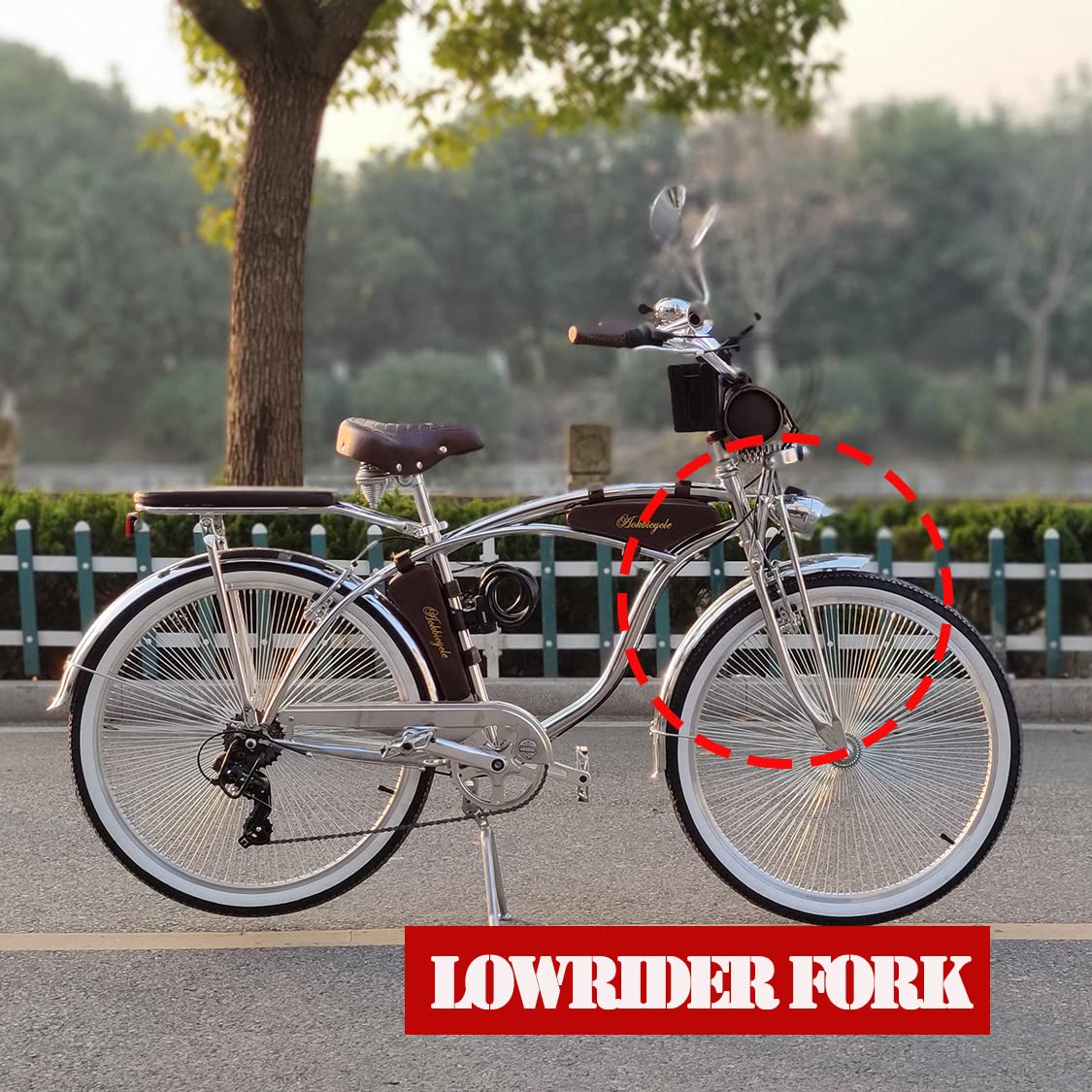 Lowrider Classic Springer V Brake 26" Bike Fork Chrome Sliver Fork 1" Stem Fork Thread 160mm Beach Cruiser Bike Lowrider Fork Bent Fork