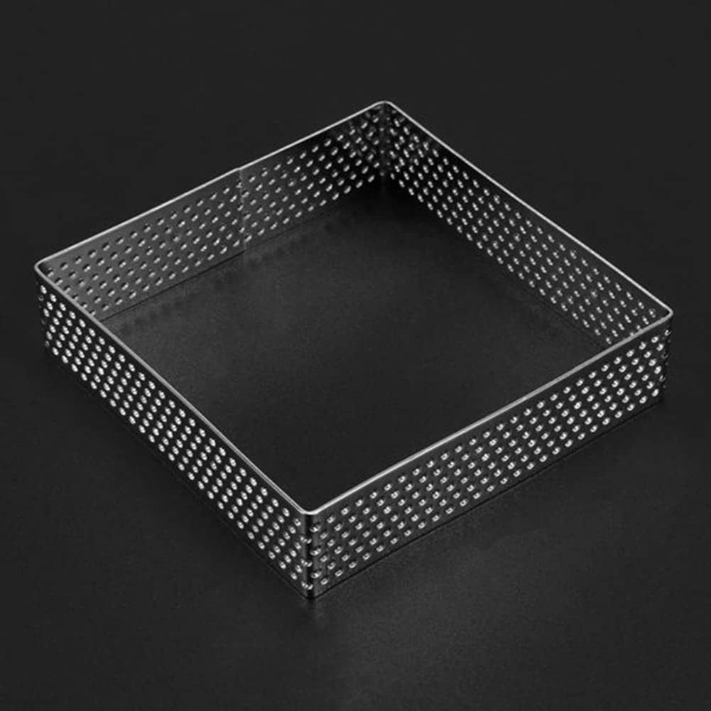 Trjgtas Perforated Tart Ring Stainless Steel Tartlet Molds Square Shape Mould Cake Baking Tool, 5 Pack