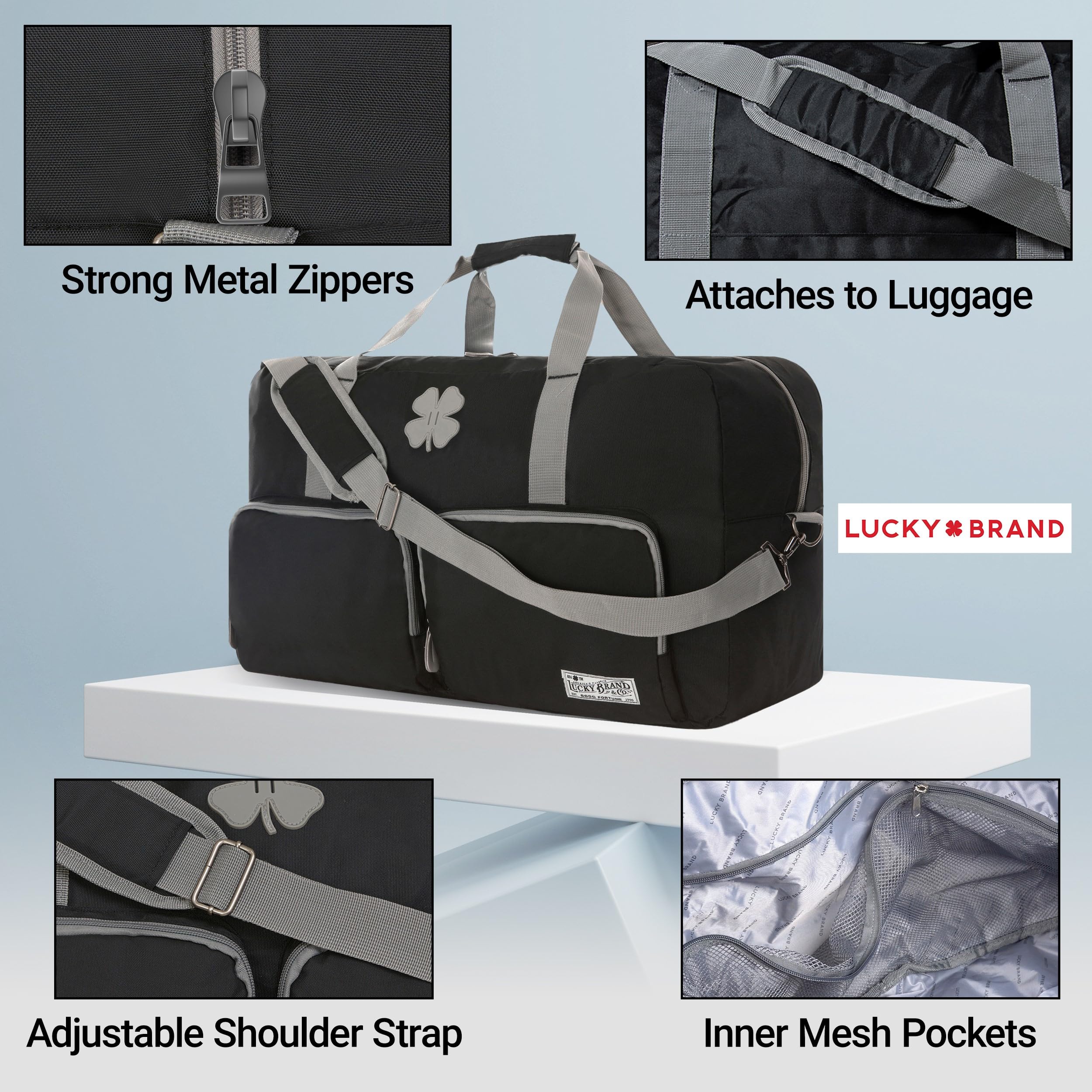 Lucky Travel Duffel Bags 65L, Gym Bag, Travel Bag & Large Duffle Bag for Men, Foldable Overnight Weekender Bags for Women & Men with Adjustable Shoulder Strap, Black