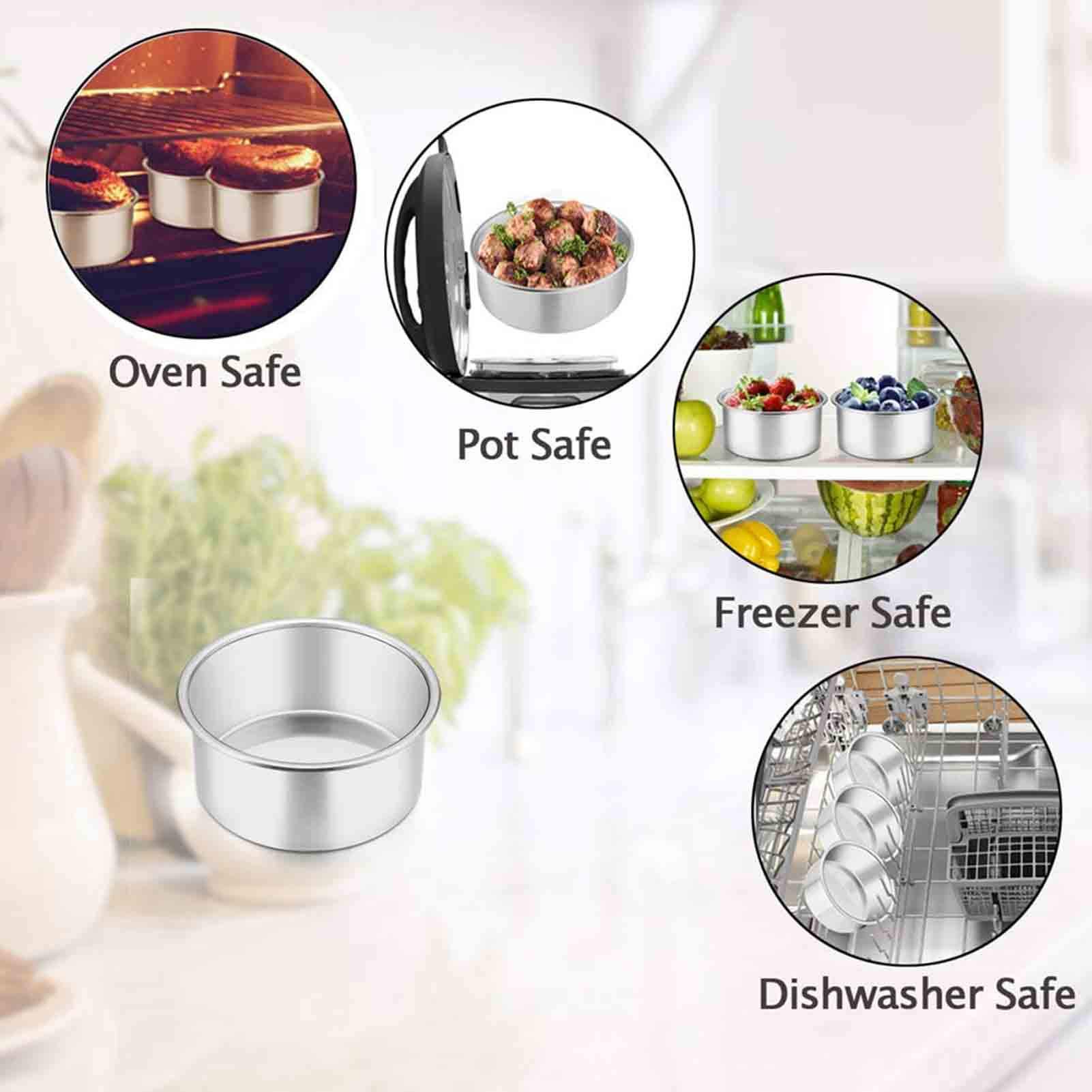 TeamFar 4 Inch Cake Pan, 4 Pcs Mini Cake Pan Round Tier Baking Cake Pans Set Stainless Steel, For Baking Steaming Serving, Healthy & Sturdy, Mirror Finish & Dishwasher Safe
