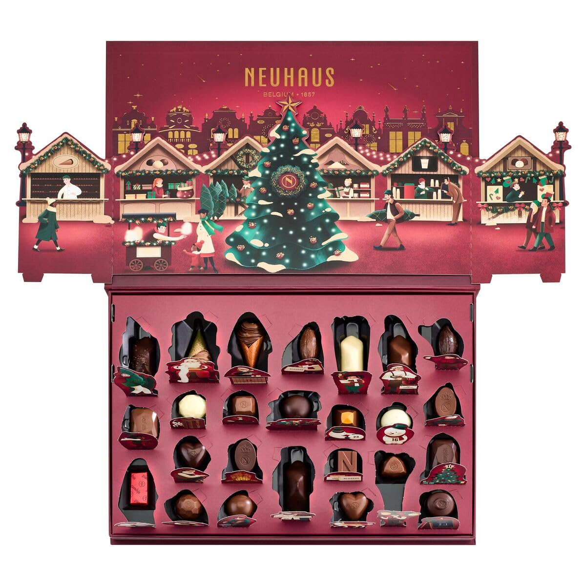 Neuhaus Belgian Chocolate 2023 Pop-up Advent Calendar – 25 Pieces Assorted Milk, White & Dark Chocolate Pralines – Christmas Gift - Gourmet Chocolate Gift