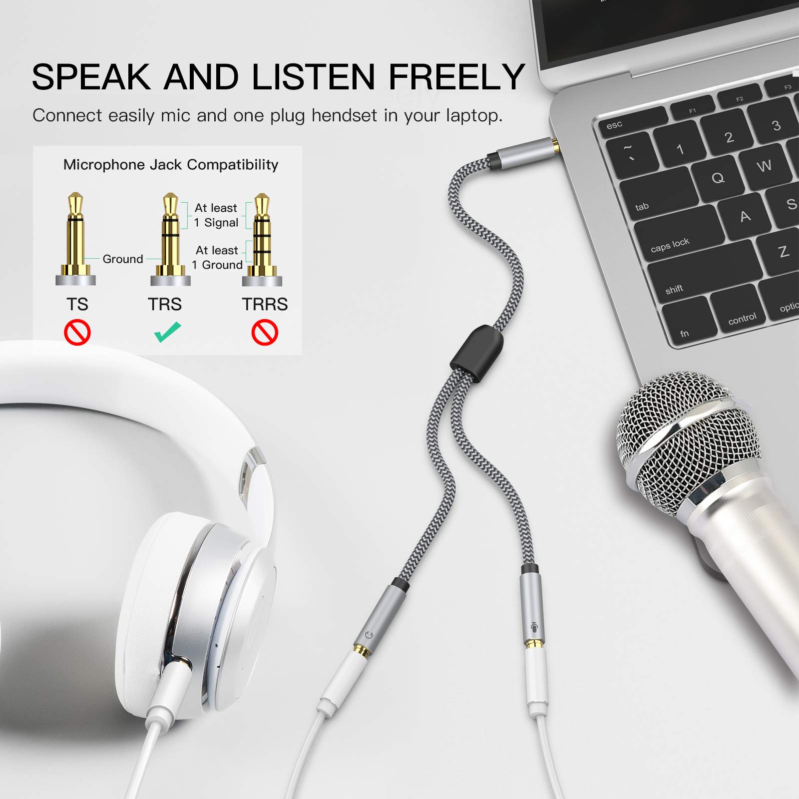 Morelecs 3.5mm Male to Dual 3.5mm Female Headset Splitter with Separate Microphone and Headphone for PC, PS4, Gaming