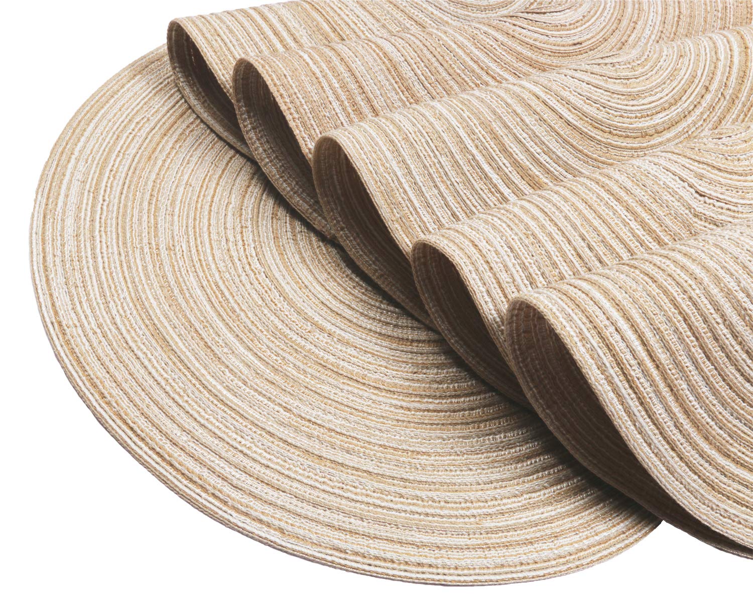 SHACOS Round Braided Placemats Set of 4 Round Table Mats for Dining Tables 15 inch Washable (Beige, 4)