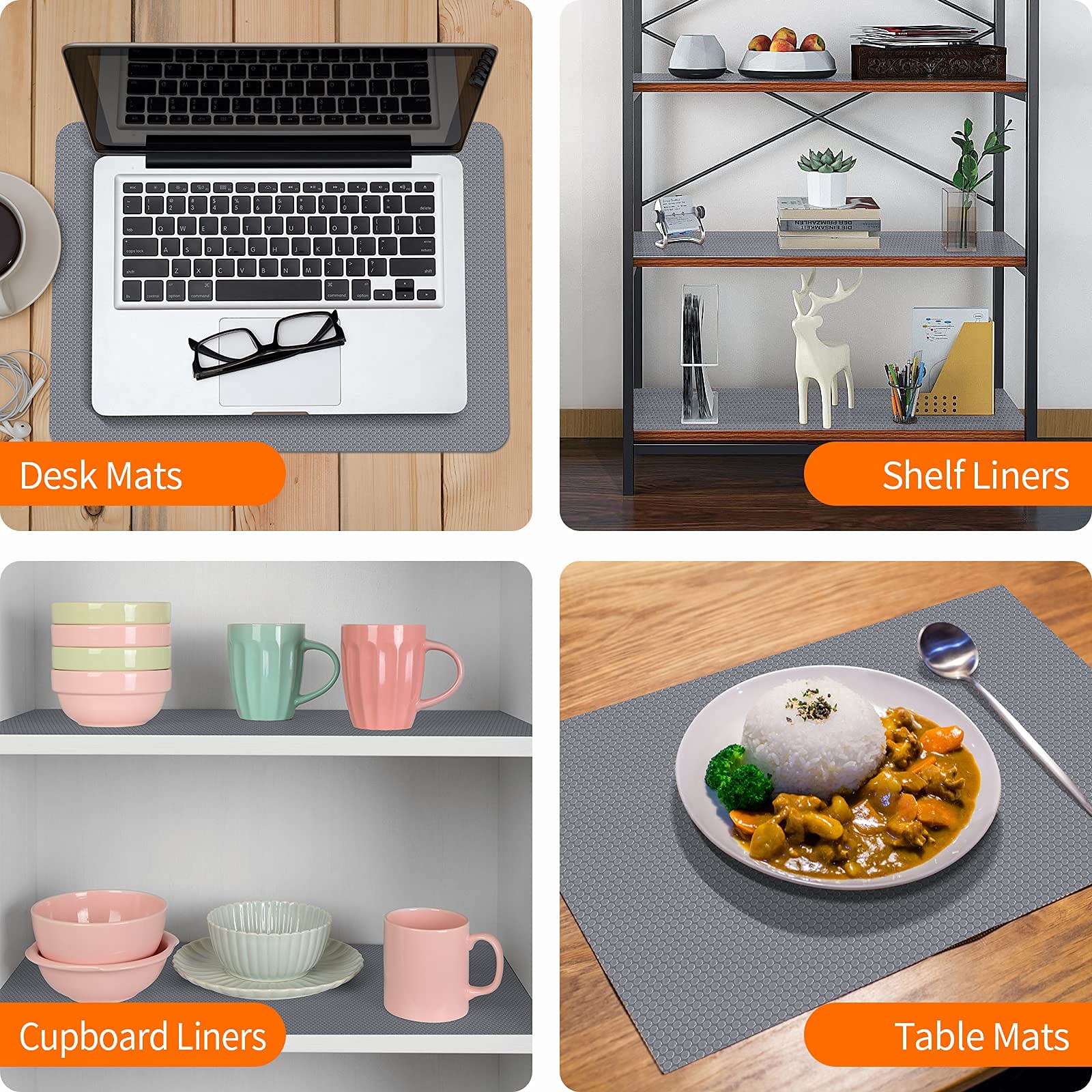 Shelf Liners for Kitchen Cabinets Non-Adhesive, Drawer Mats Liner for Bathroom, Plastic Pantry Shelf Liner Non Slip, Waterproof Washable Cabinet Protector Liners for Shelves, Cupboard Liner Gray