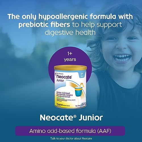 Neocate Junior - Powdered Hypoallergenic, Amino Acid-Based Toddler and Junior Formula - Tropical - 14.1 Oz Can (Case of 4)