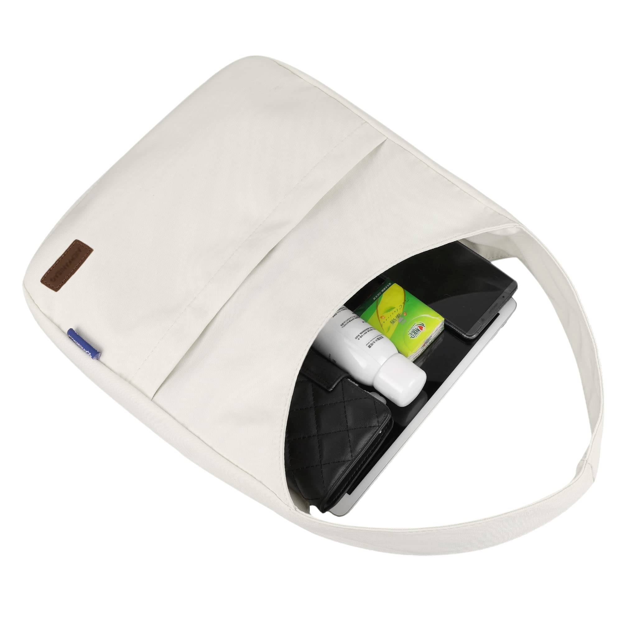 Women Nylon Tote Bag Large Hobo Handbag Casual Shoulder Bag with Pockets for Travel Work Shopping (White)