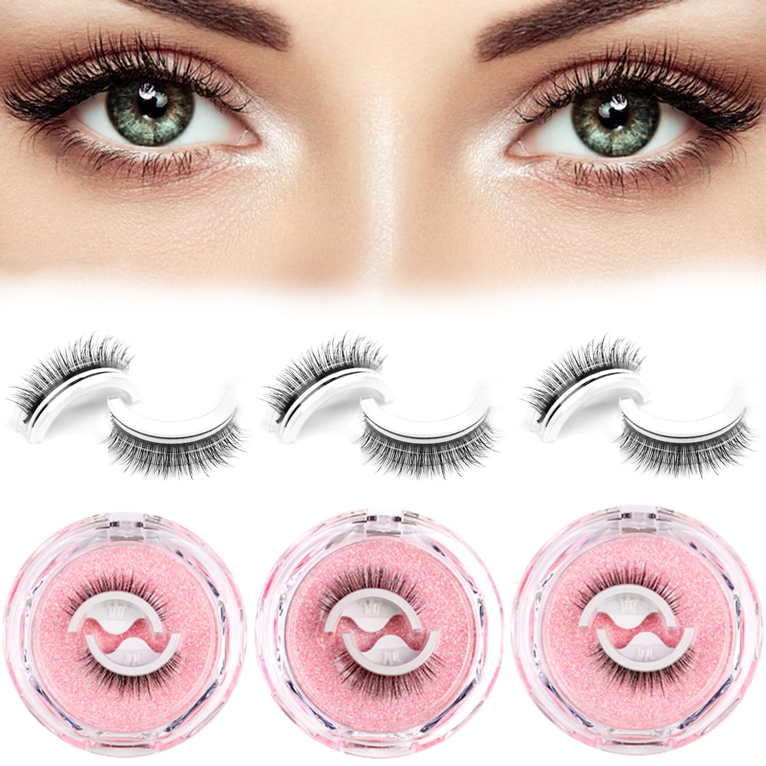 Self Adhesive Eyelashes - 3 Pairs Reusable False Eyelashes Non-Slip Waterproof Fake Eyelashes Natural Look,No Glue Eyelashes 3 Different Types Natural Look