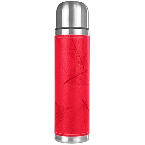 Stainless Steel Leather Vacuum Insulated Mug Leaf Thermos Water Bottle for Hot and Cold Drinks Kids Adults 16 Oz