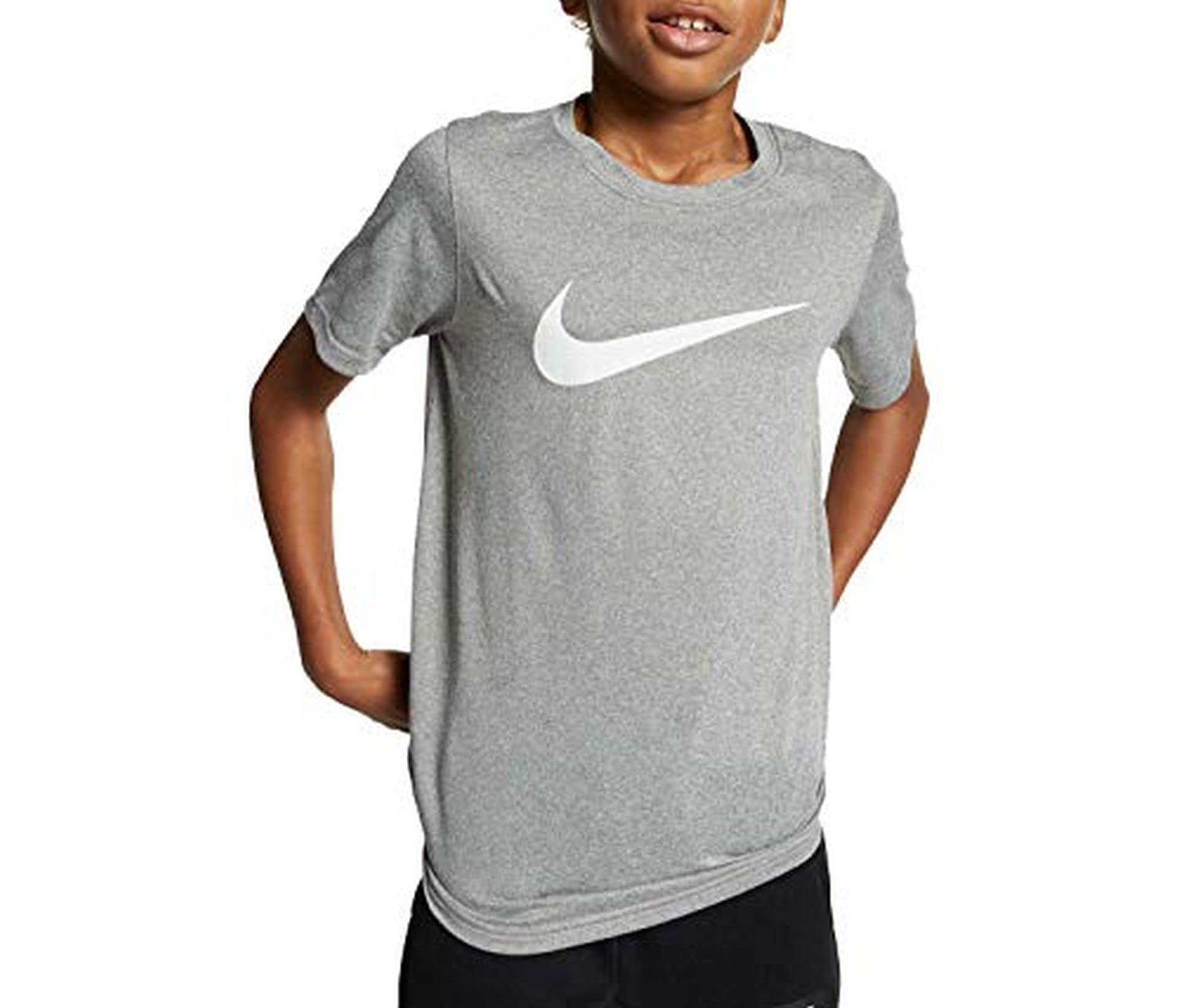 Nike Boy's Dry Short Sleeve Training T-Shirt (Little Kids/Big Kids) Dark Grey Heather/White XL (18-20 Big Kid)