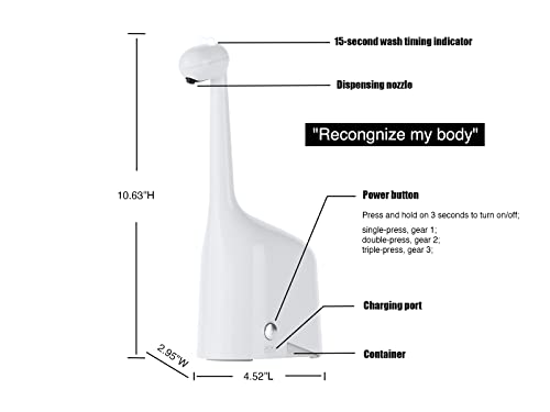 RocFath Automatic Soap Dispenser Touchless, Foaming Hand Soap Dispenser with Waterproof Design, 3 Adjustable Levels, 9.5 oz Rechargeable Foam Soap Dispenser for Kids (White)