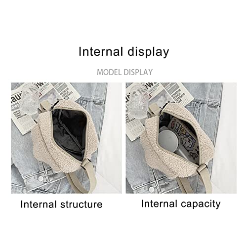 Women Plush Shoulder Bag Crossbody Handbag Lamb Wool Messenger Bag Fluffy Tote Bag (Khaki, One Size)