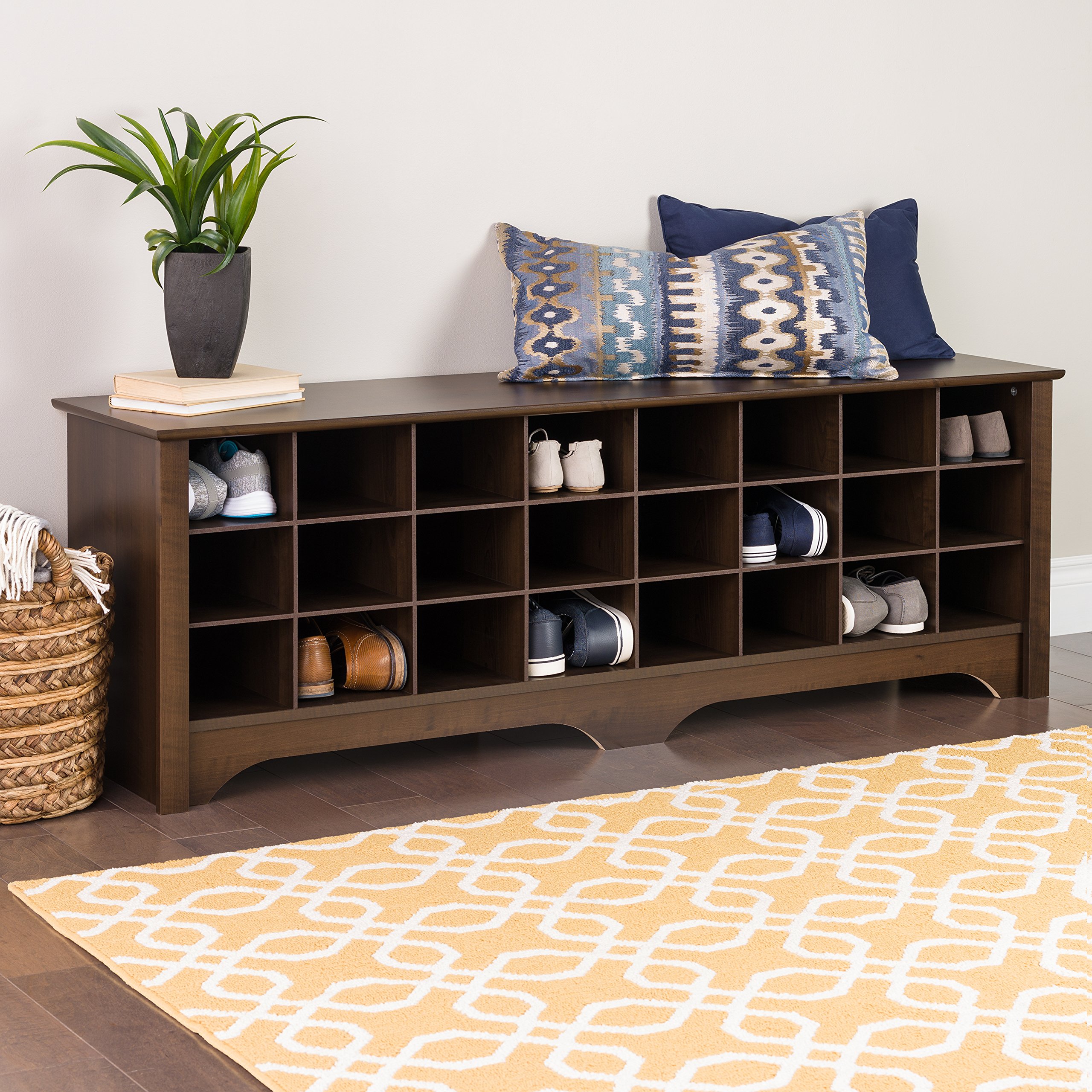 Prepac 24 Pair Shoe Storage Cubby Bench, Espresso & Entryway Cubbie Shelf, Espresso