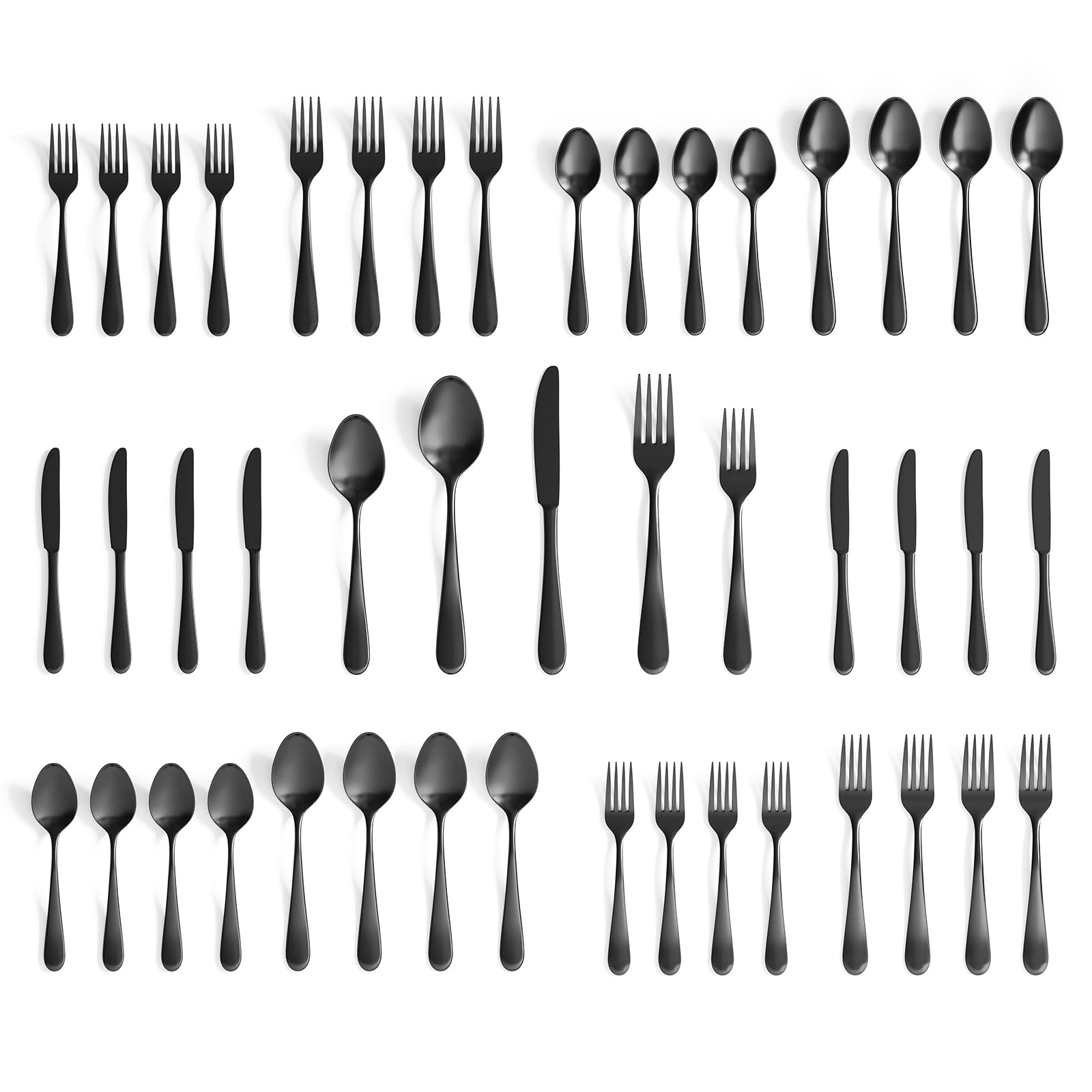 Moretoes Black Silverware Set, 40Pcs, Stainless Steel Cutlery Set for 8, Mirror Polished Flatware Sets, Include Knife Fork Spoon Set, Spoons and Forks Set