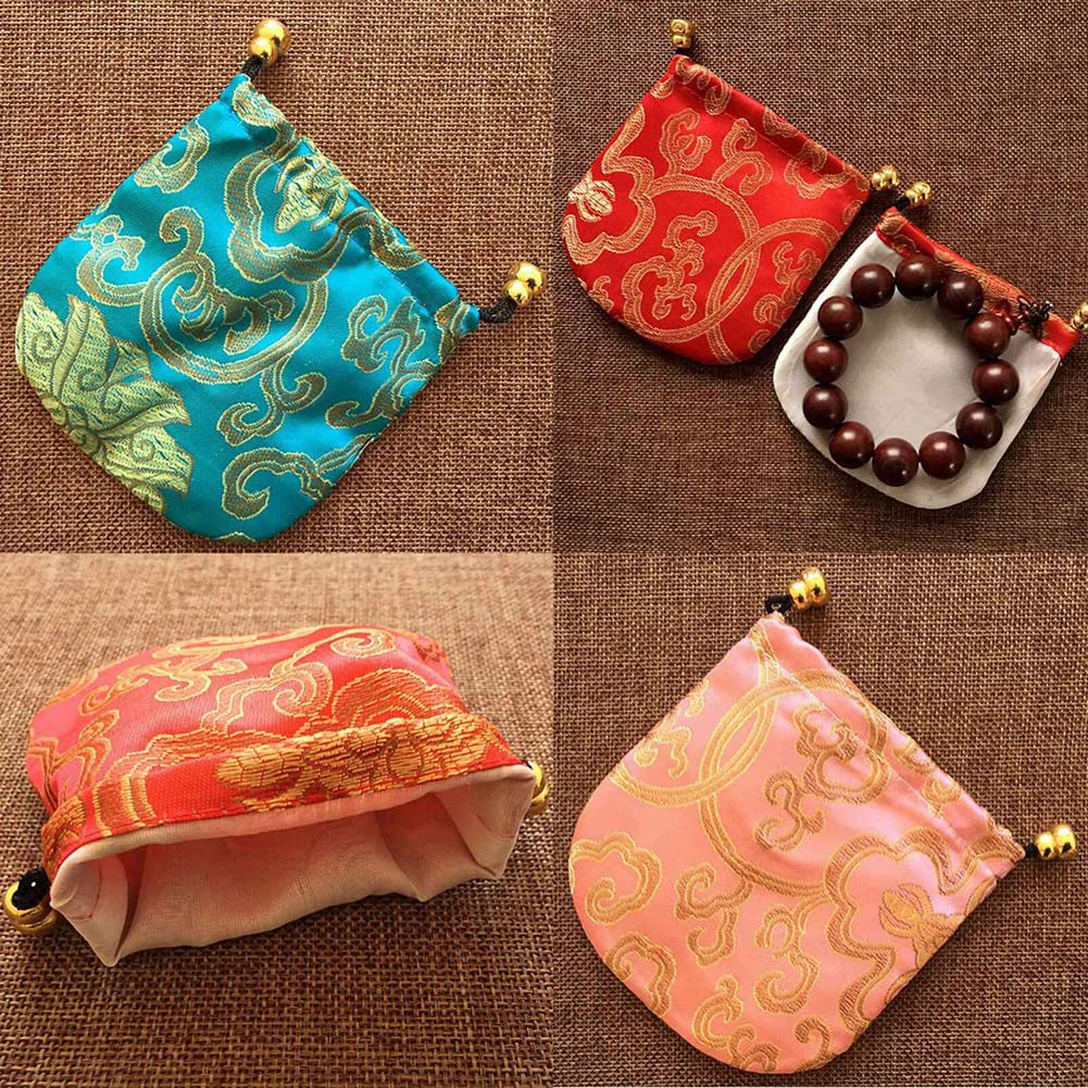NHW Brocade Embroidery Drawstring Jewelry Bag Purse Pouch size about 4.3 * 4.3 inches