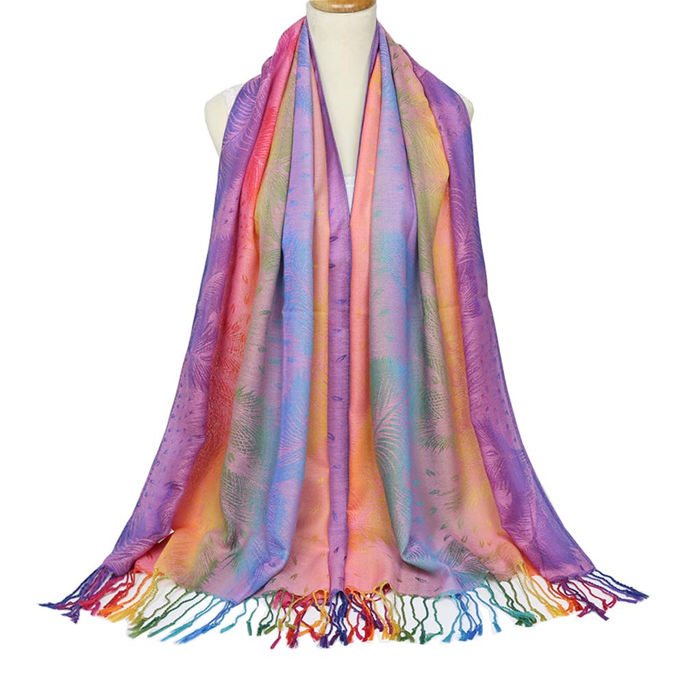Neelamvar Colorful flowers Jacquard cotton pashmina Women Wrap Shawl tassels Scarves (THM02-03)