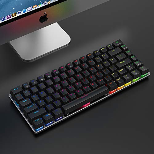 NACODEX Mechanical Gaming Keyboard - Compact 82 Keys Anti-Ghosting RGB Backlit - Blue Switches - Programmable Macro - Aluminum Wired Portable Keyboard for Windows PC Gamer