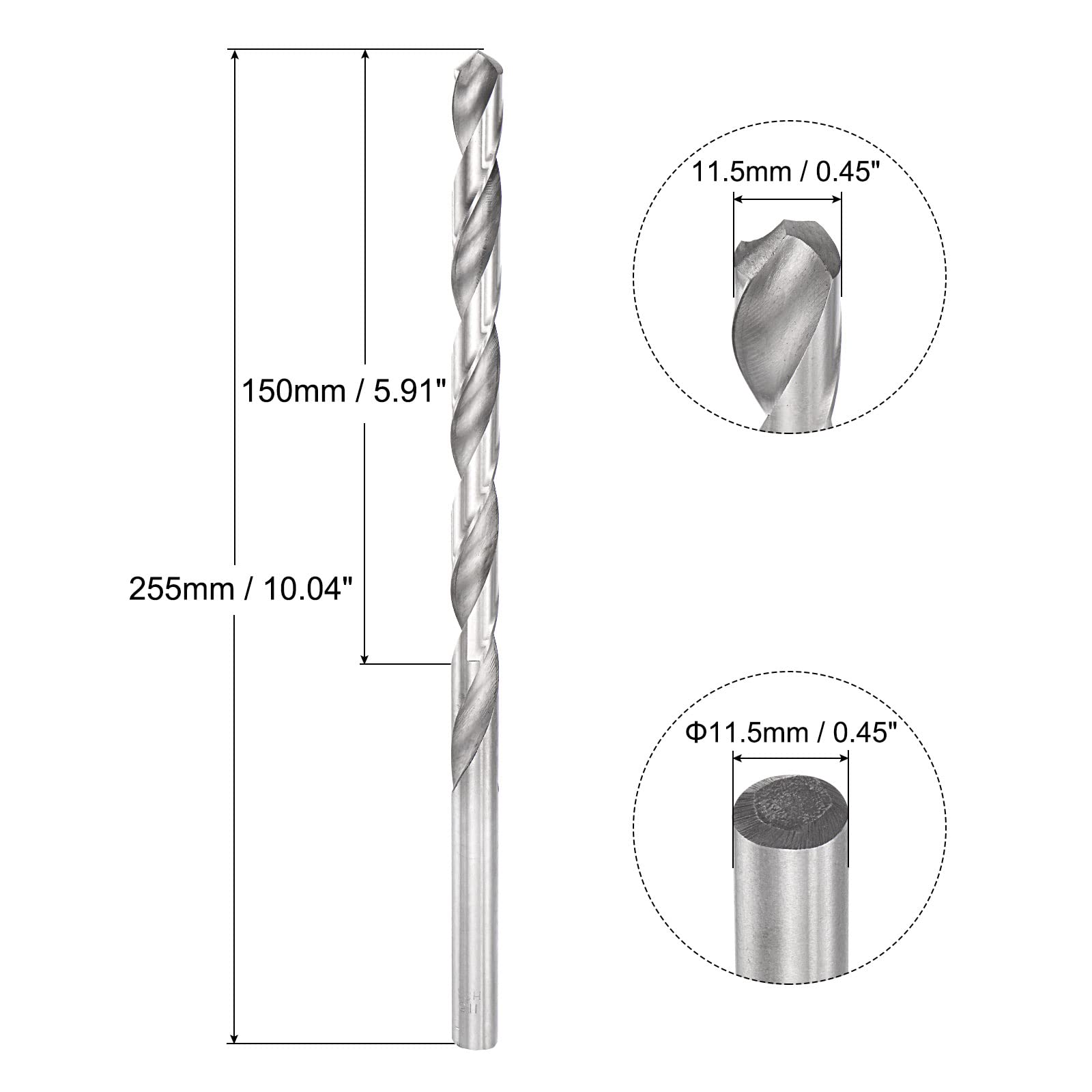 uxcell 11.5mm Twist Drill Bits, High-Speed Steel Straight Shank Extra Long Drill Bit 255mm Length for Wood Plastic Aluminum