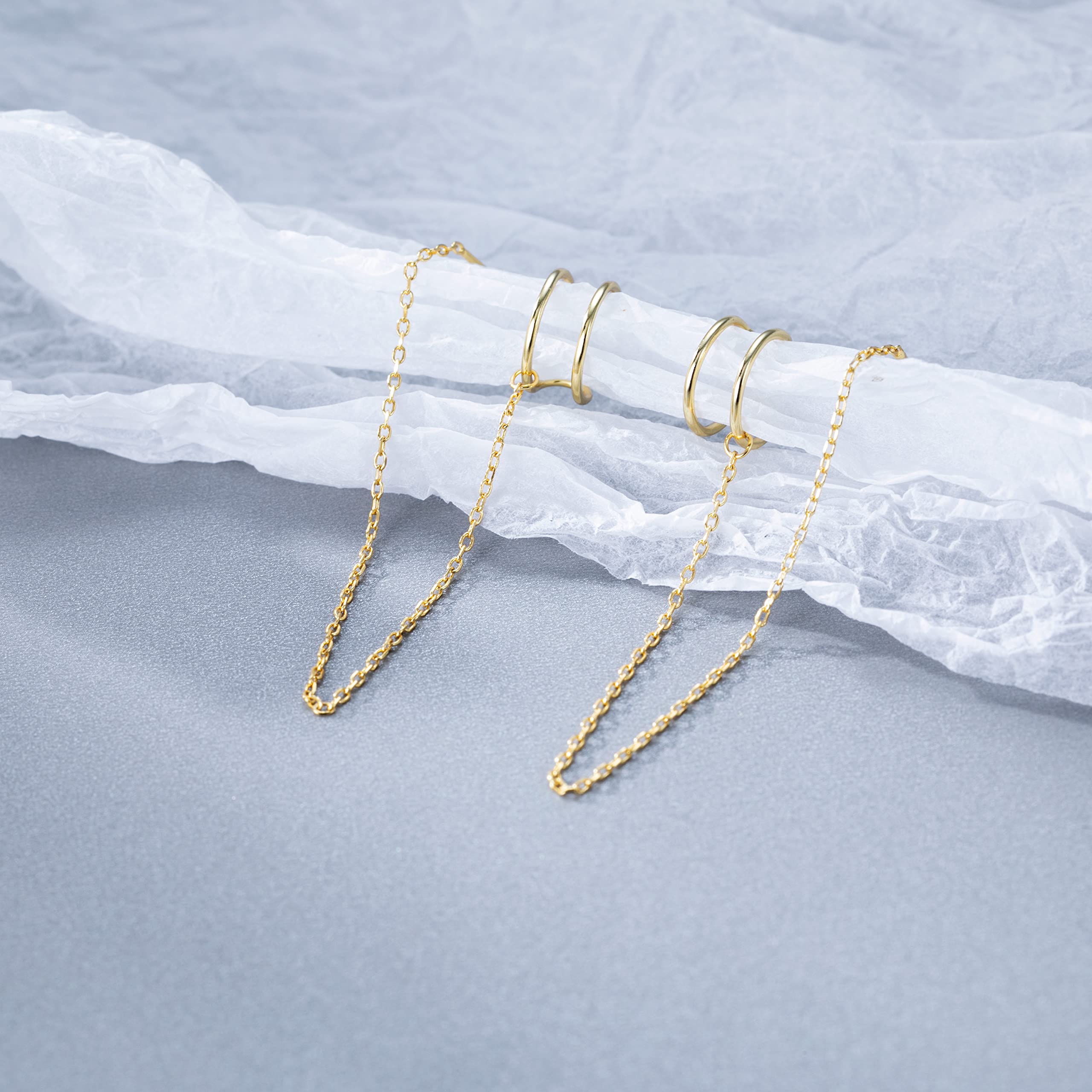 SLUYNZ 925 Sterling Silver Cuff Earrings Threader Chain for Women Crawler Earrings Wrap Earrings (Gold Plated)