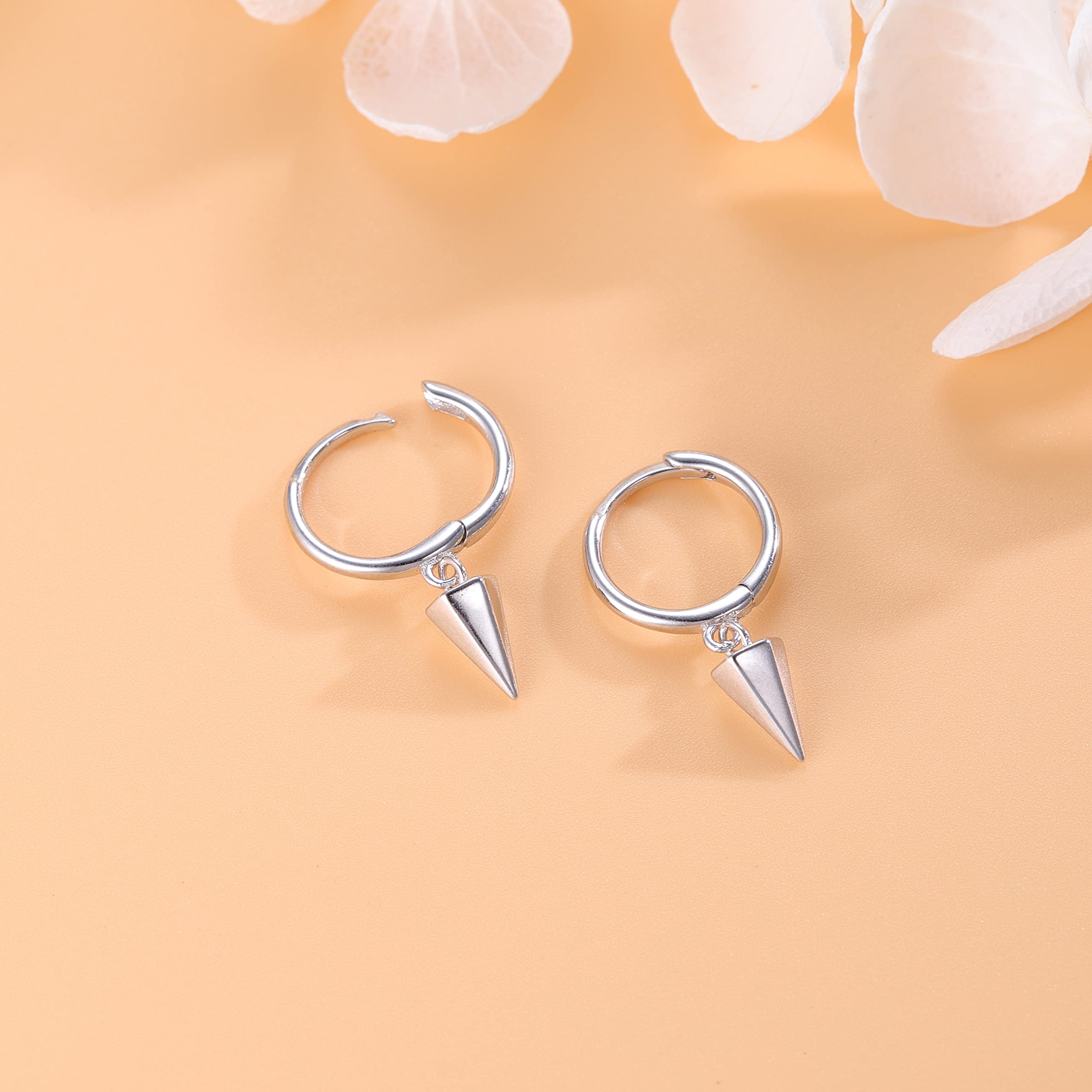 SLUYNZ 925 Sterling Silver Spike Hoop Earrings for Women Teen Girls Geometric Huggie Earrings Dangle (A-silver)
