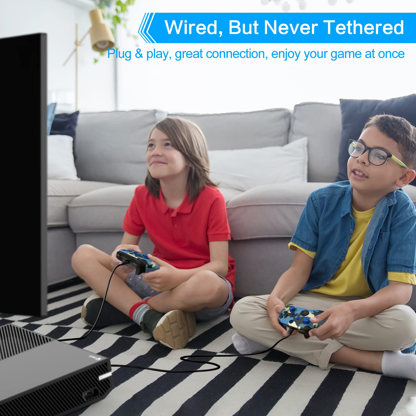 Wired Controller for Xbox Series X|S, Gamepad for Xbox One & Windows 10 PCs, Featuring Remappable Buttons, 3.5mm HiFi Headset Jack, Dual Motors, and 6-Axis Gyroscope - Camo Blue