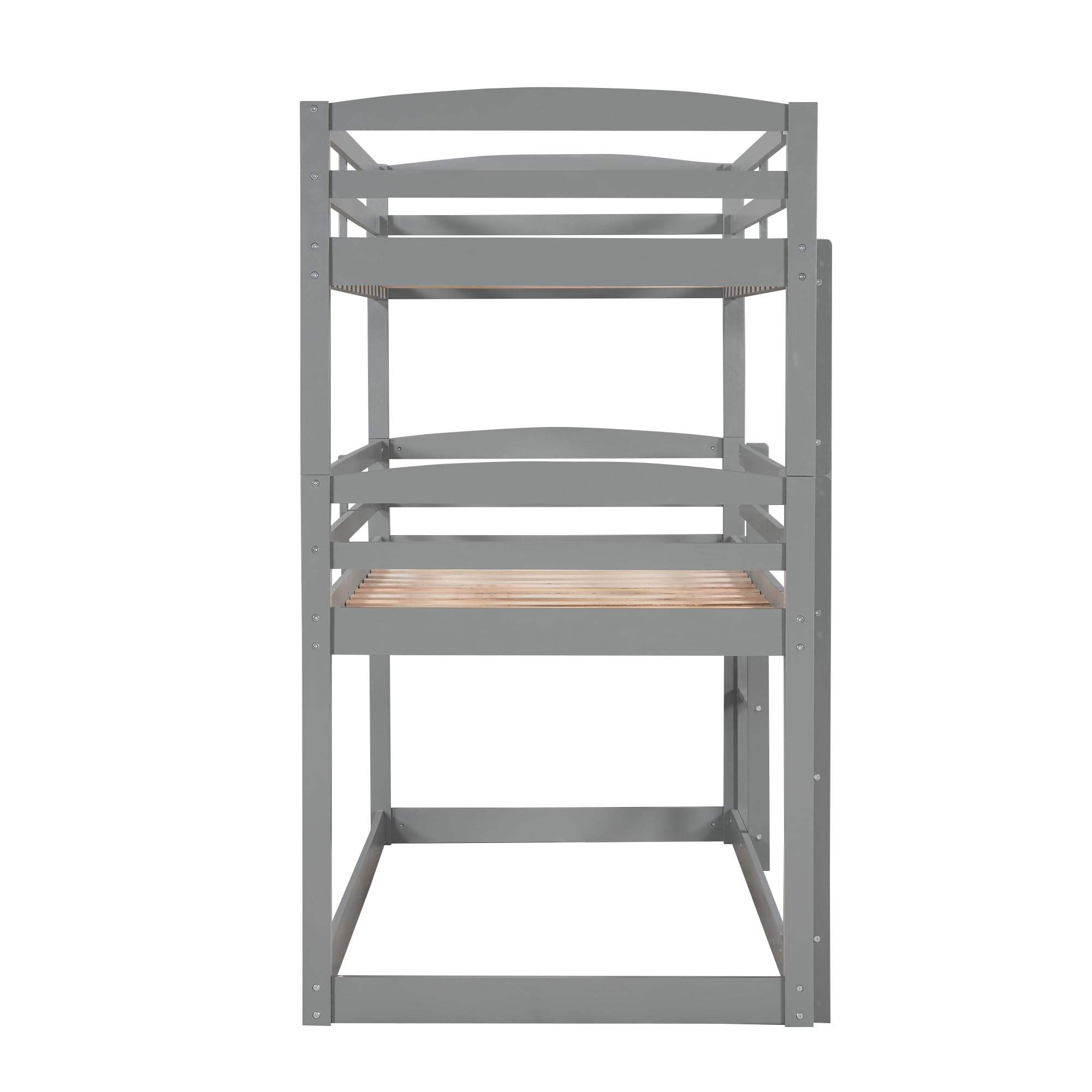 Merax Twin Triple Bunk Bed, Wood Twin Size Triple Bed Frame with Guard Rail and Ladder, Can be Divided into Separate Beds, Gray