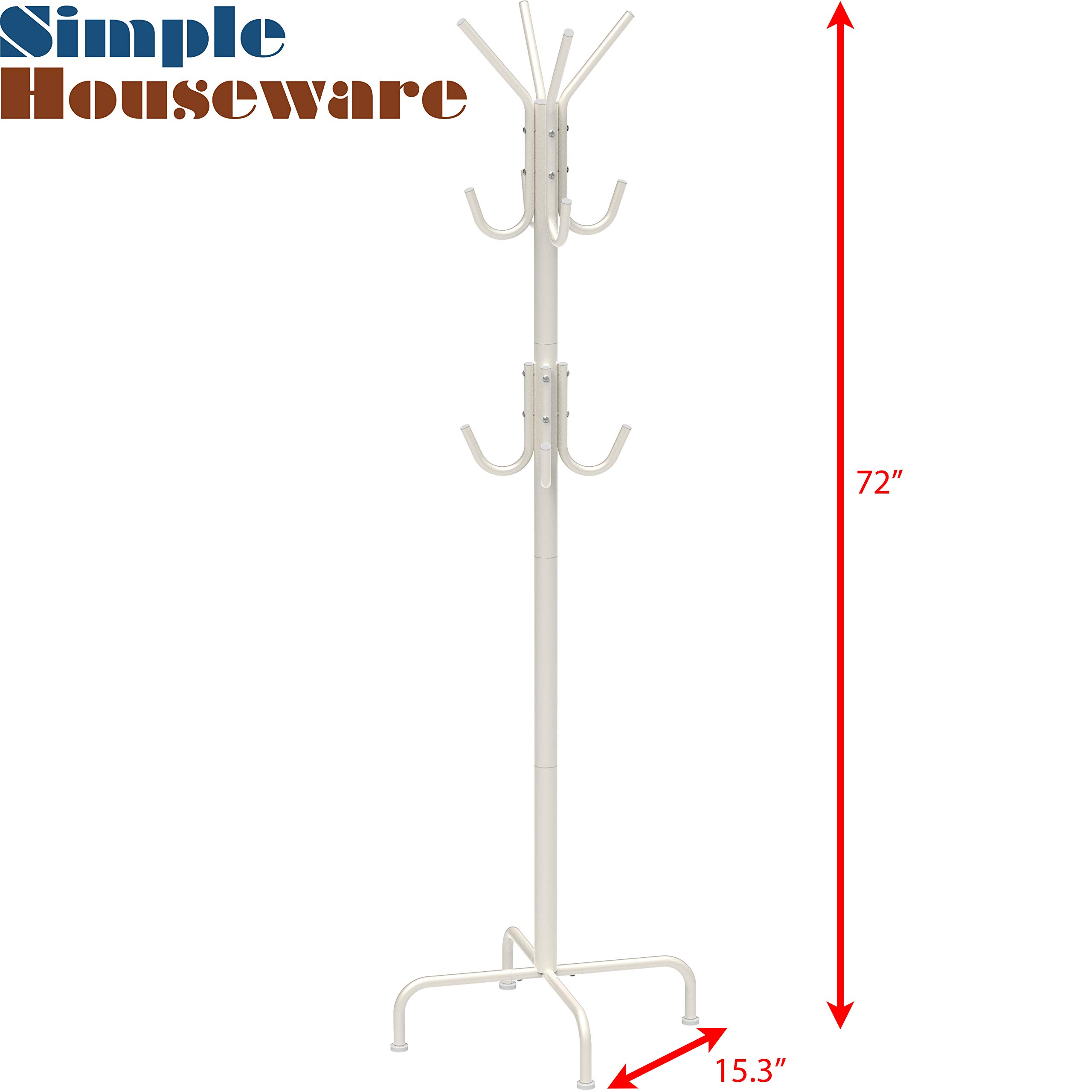 Simple Houseware Standing Coat and Hat Hanger Organizer Rack, 12 Hooks White