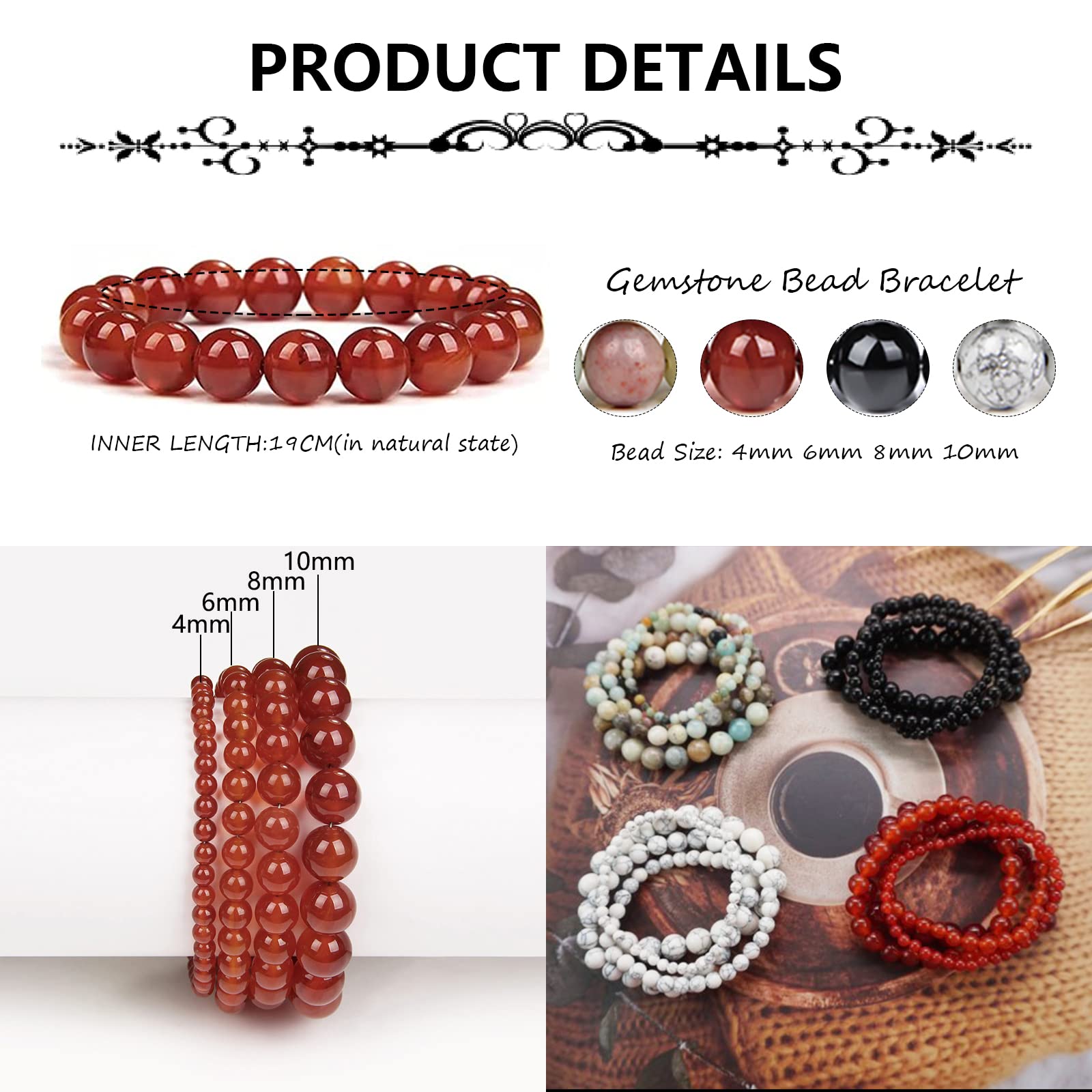Svovin 16 Pcs Semi-Precious Gemstone Beaded Bracelets for Women Crystal Stackable Bracelets Stretch Multilayered Bracelets Set Natural Stone bead Bracelet
