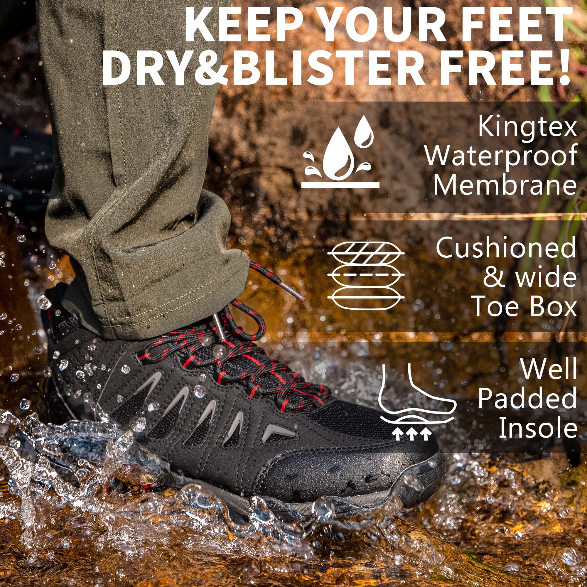 SHULOOK Hiking Boots Men | Waterproof Boots for Men | Non-Slip & LightWeight & Comfortable| Men's Hiking Outdoor Ankle Boot Trekking Camping