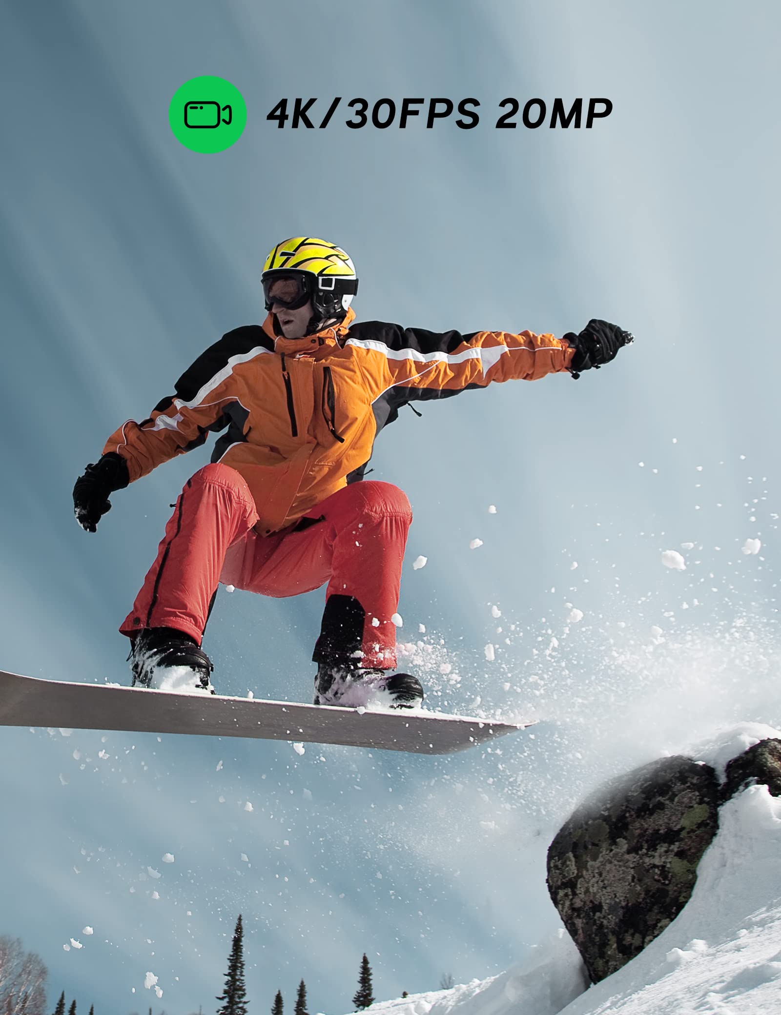 Surfola Action Camera - 4K 20MP WiFi Web Camera 131FT Underwater Camera with Remote Control Waterproof Camera 170 ° Wide Angle 2 Batteries and Mounting Accessories Kit SF300