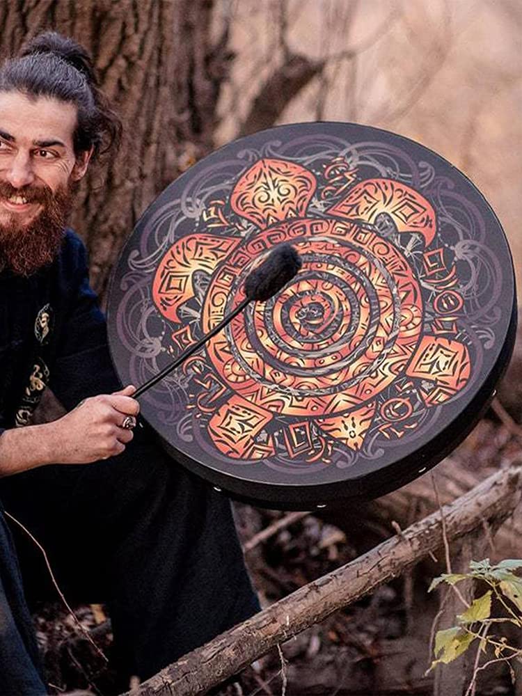 Takefuns Shaman Drum, Tree of Life Decoration Design, Handmade Shamanic Drum with Drum Sticks for Music Lovers