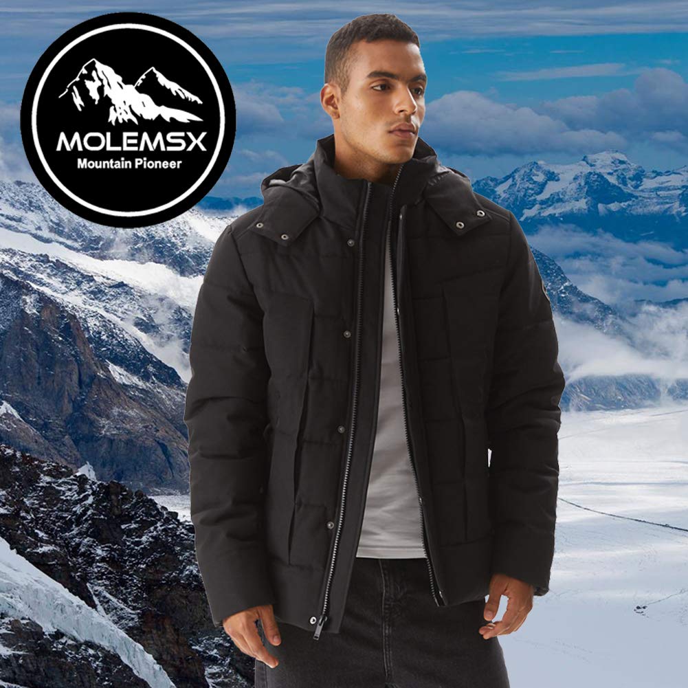 Molemsx Mens Winter Parka, Men's Winter Outdoor Windproof Waterproof Ski Jacket Hooded Packable Down Puffer Jacket for Cold Weather,Black,XX-Large