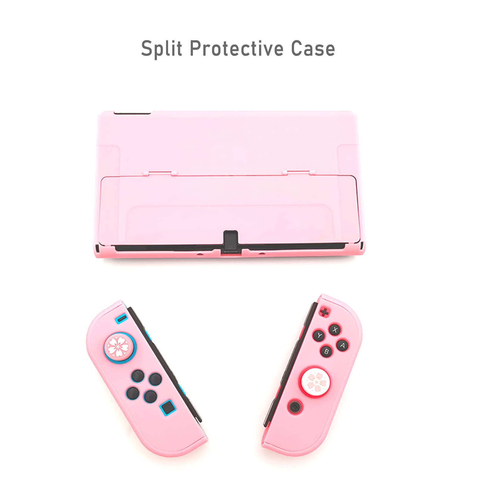 Switch OLED Case Dockable Flip Shell Protective Cover for Nintendo Switch OLED 2021 Console and Joy-Con Controller with Screen Protector & 2 Thumb Grip Caps, Pink