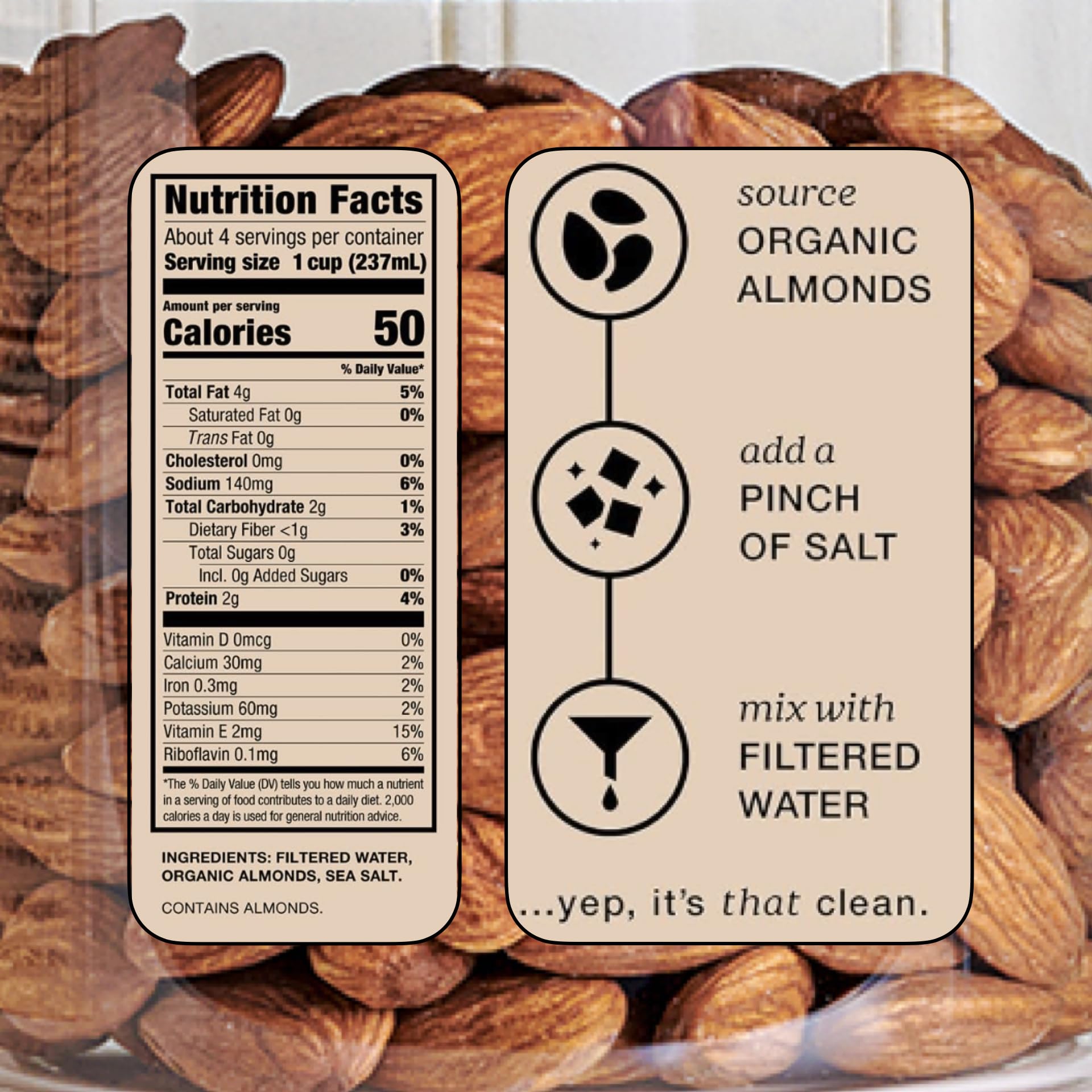 Mooala Organic Simple Almond Milk, 32oz - 3 Ingredient, Shelf Stable, No Gums, No Oils, No Fillers, Unsweetened, Non-GMO, No Additives, Dairy Free Plant Based Milk, 6 pack
