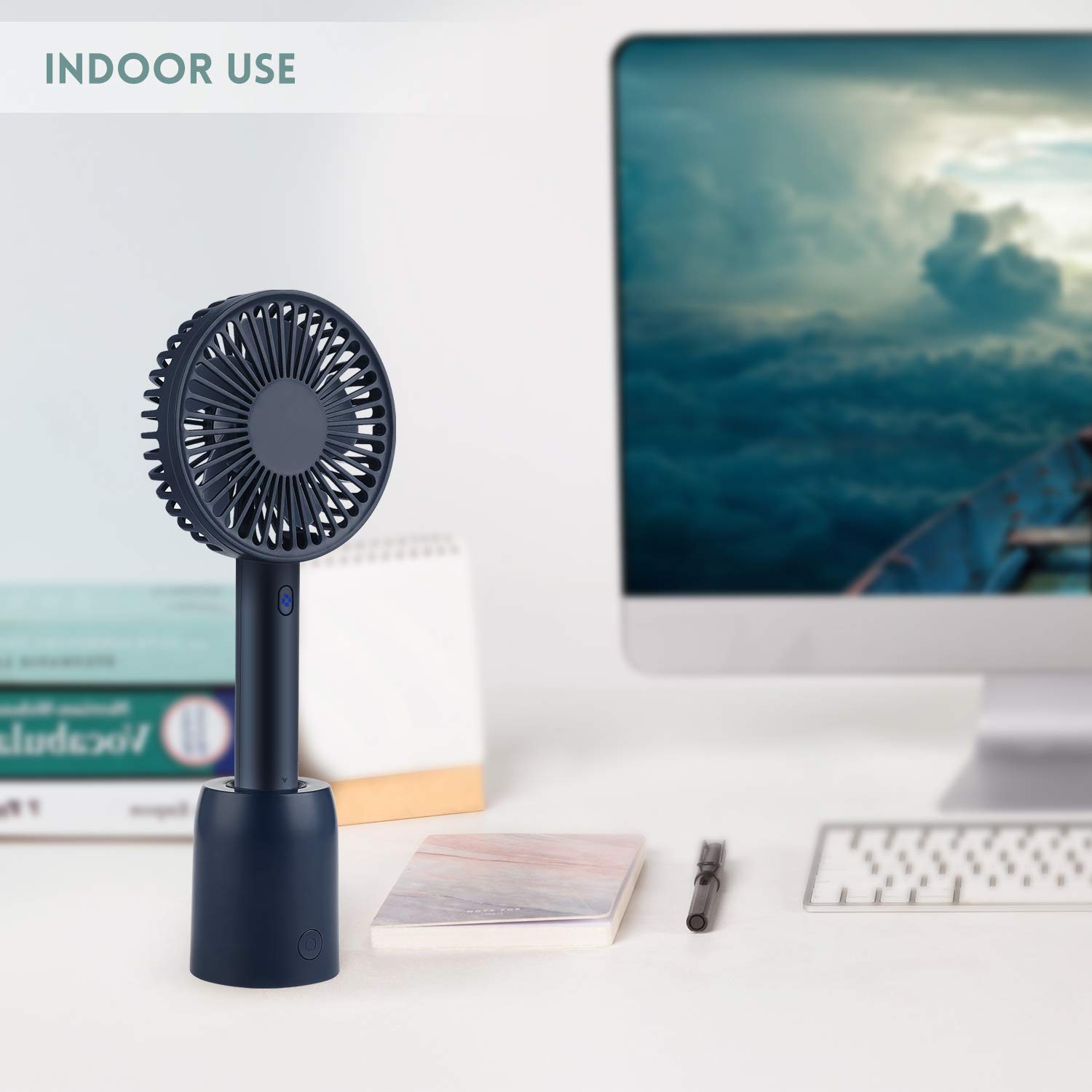 NUÜR Mini Handheld Fan, Oscillating Desktop Cooling Fan with USB Rechargeable 2000mAh Battery for Office Room, Portable for Outdoor, Travelling, Camping (Rotation)