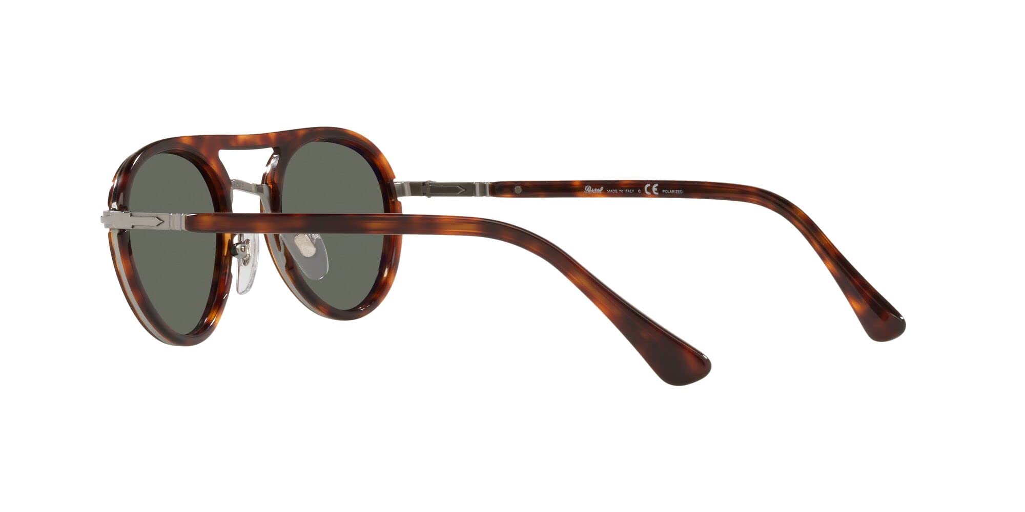 Persol PO2485S Round Sunglasses, Gunmetal/Havana/Green Polarized, 46 mm